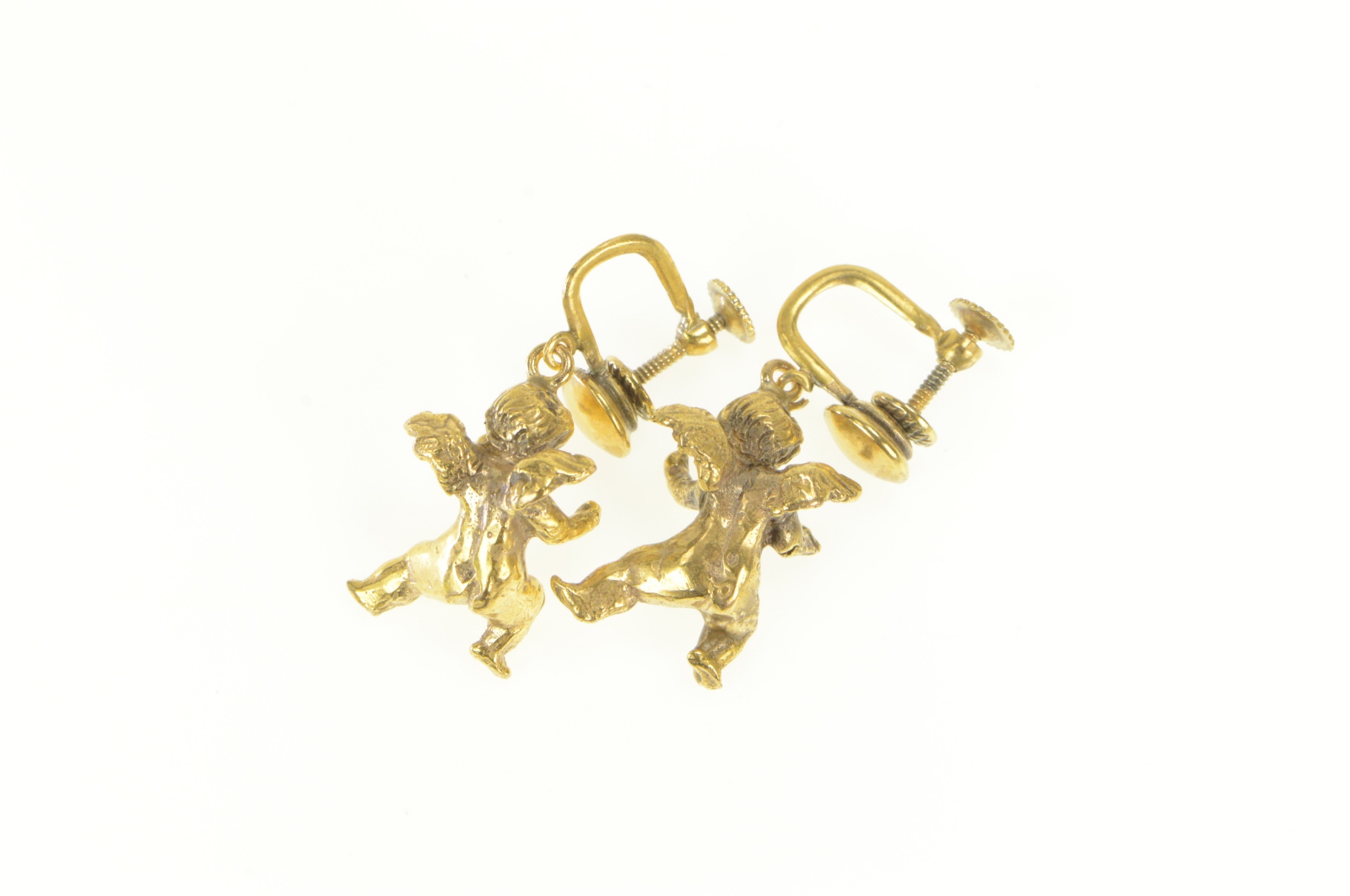 Gold Filled 3D Cherub Guardian Angel Screw Back Dangle Earrings ...