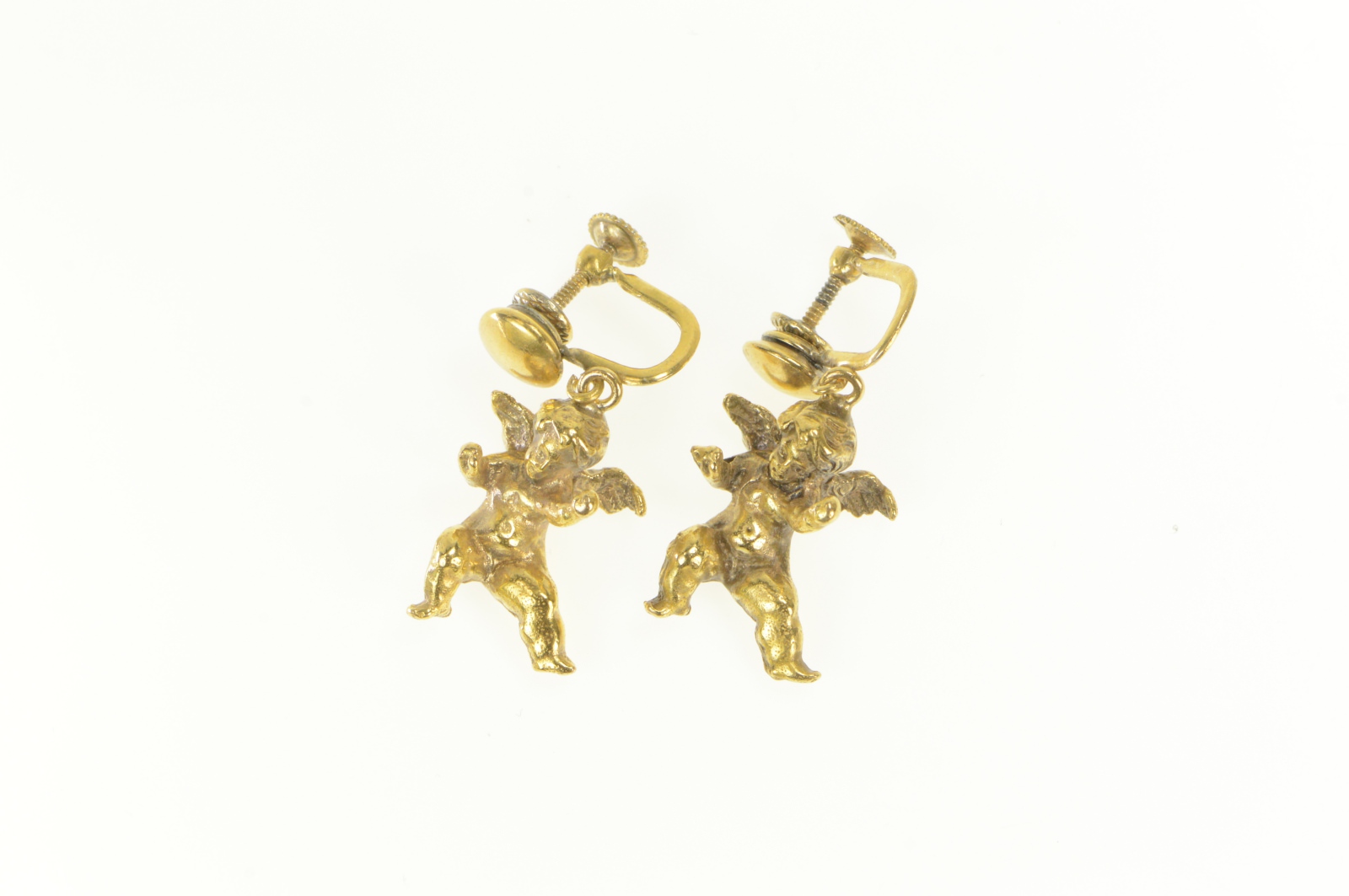 Gold Filled 3D Cherub Guardian Angel Screw Back Dangle Earrings ...