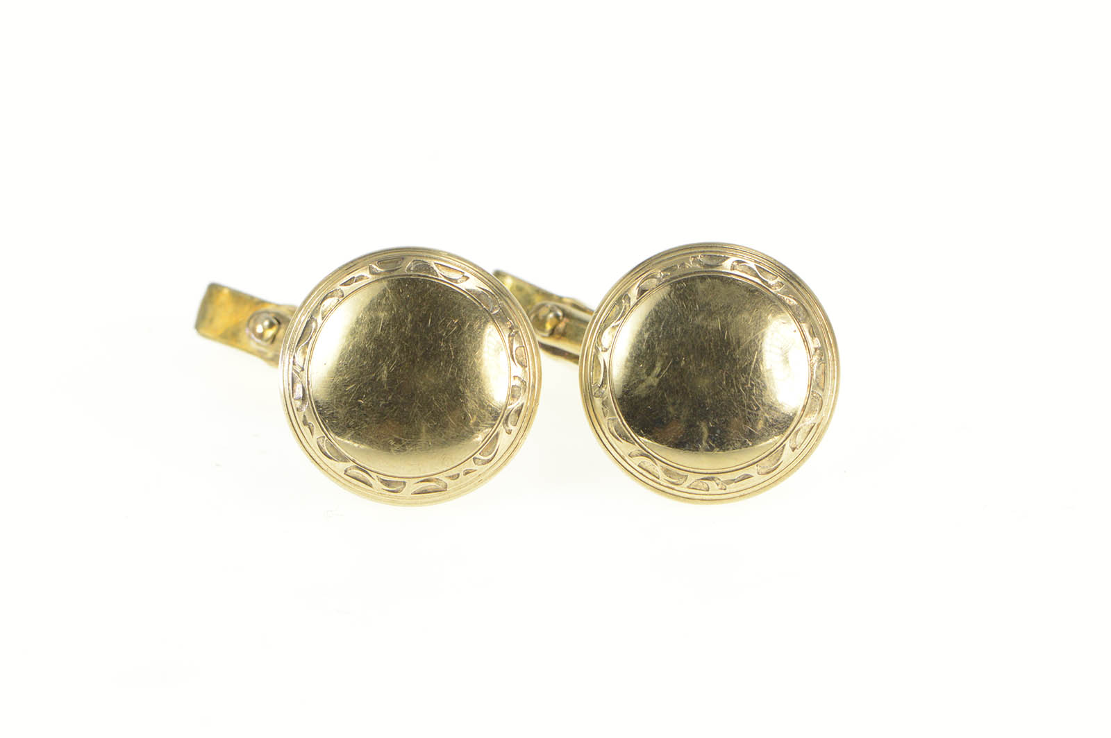 Gold Filled Art Deco Scroll Pattern Simple Round Cuff Links | Property Room