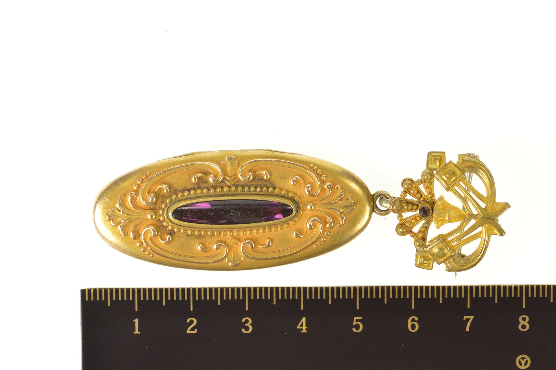 Gold Filled Art Nouveau Oval Amethyst Drop Locket Picture Pin/Brooch ...