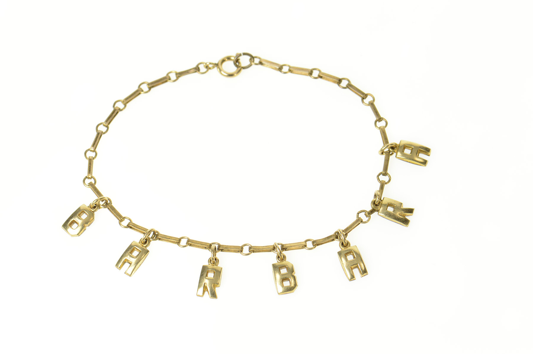 Gold Filled Barbara Name Fringe Charm Chain Bracelet 7" | Property Room
