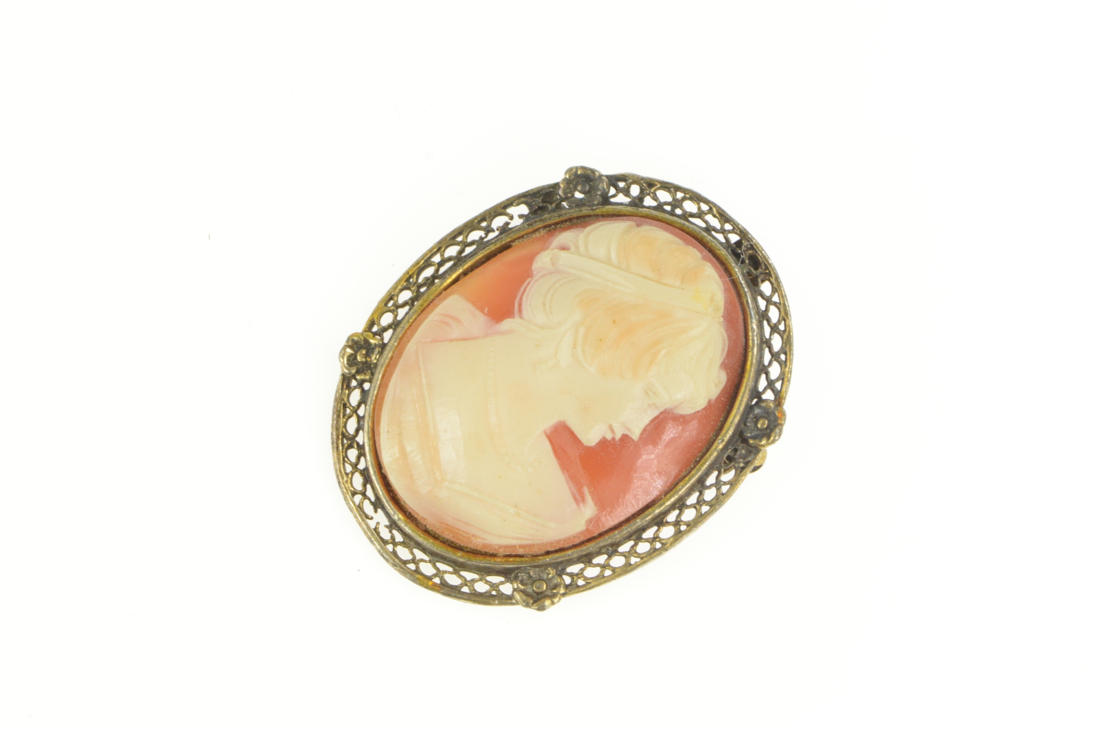 Gold Filled Carved Shell Cameo Ornate Floral Filigree Trim Pin/Brooch ...