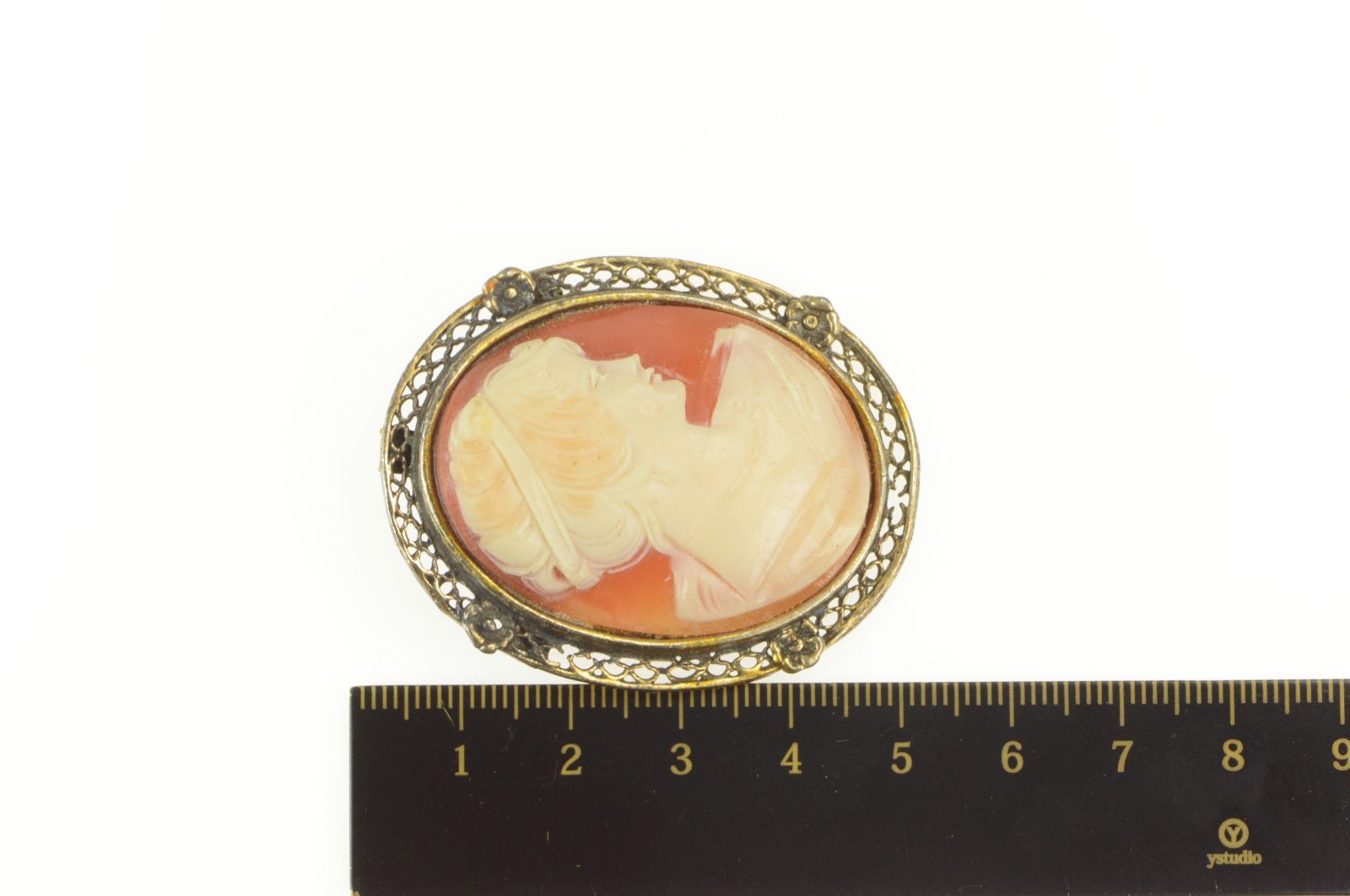Gold Filled Carved Shell Cameo Ornate Floral Filigree Trim Pin/Brooch ...