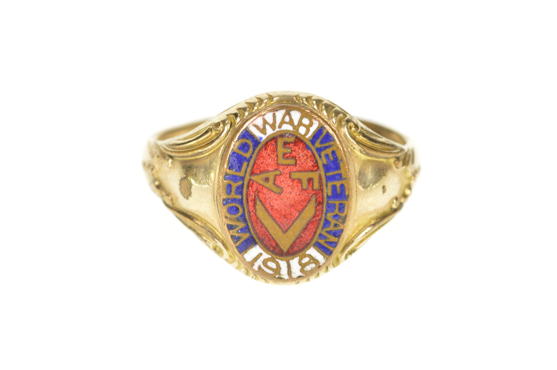 Gold Filled Ornate Enamel World War I Veteran Service Ring, Size 10 ...