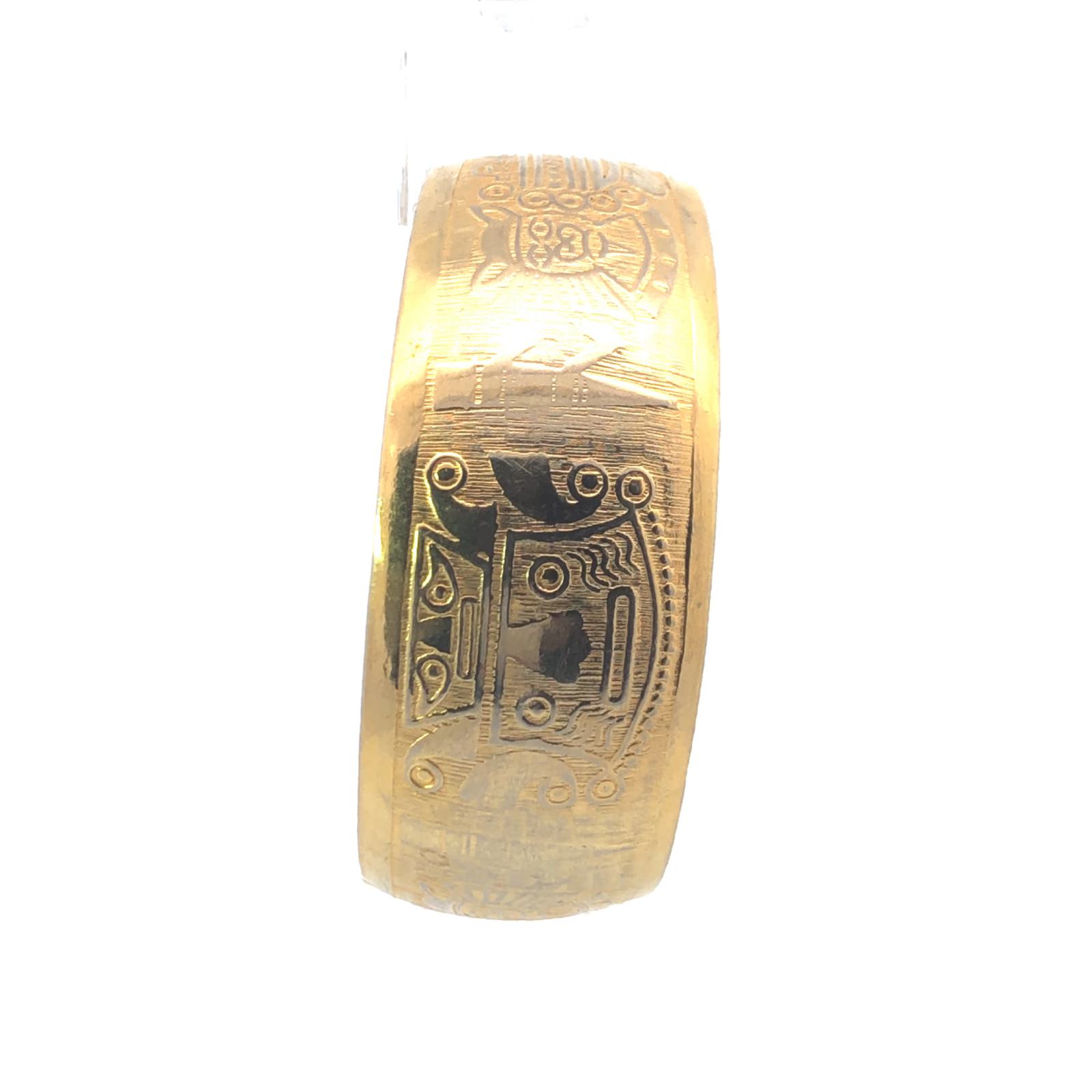 Gold Filled Peruvian Mayan Tribal Motif Cuff Bracelet 6.75" | Property Room