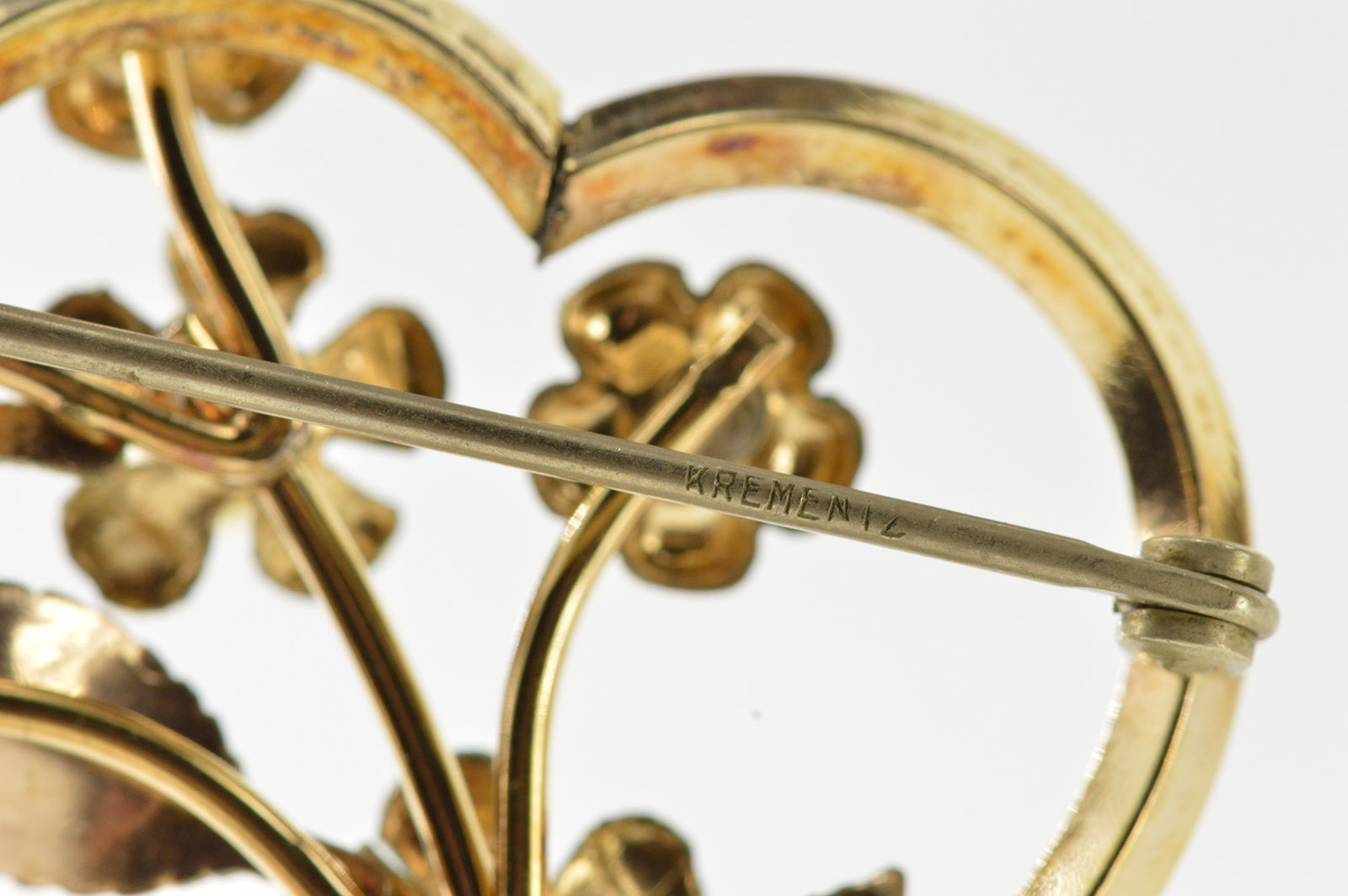 Gold Filled Retro Green Enamel Pearl* Floral Bouquet Heart Pin/Brooch ...