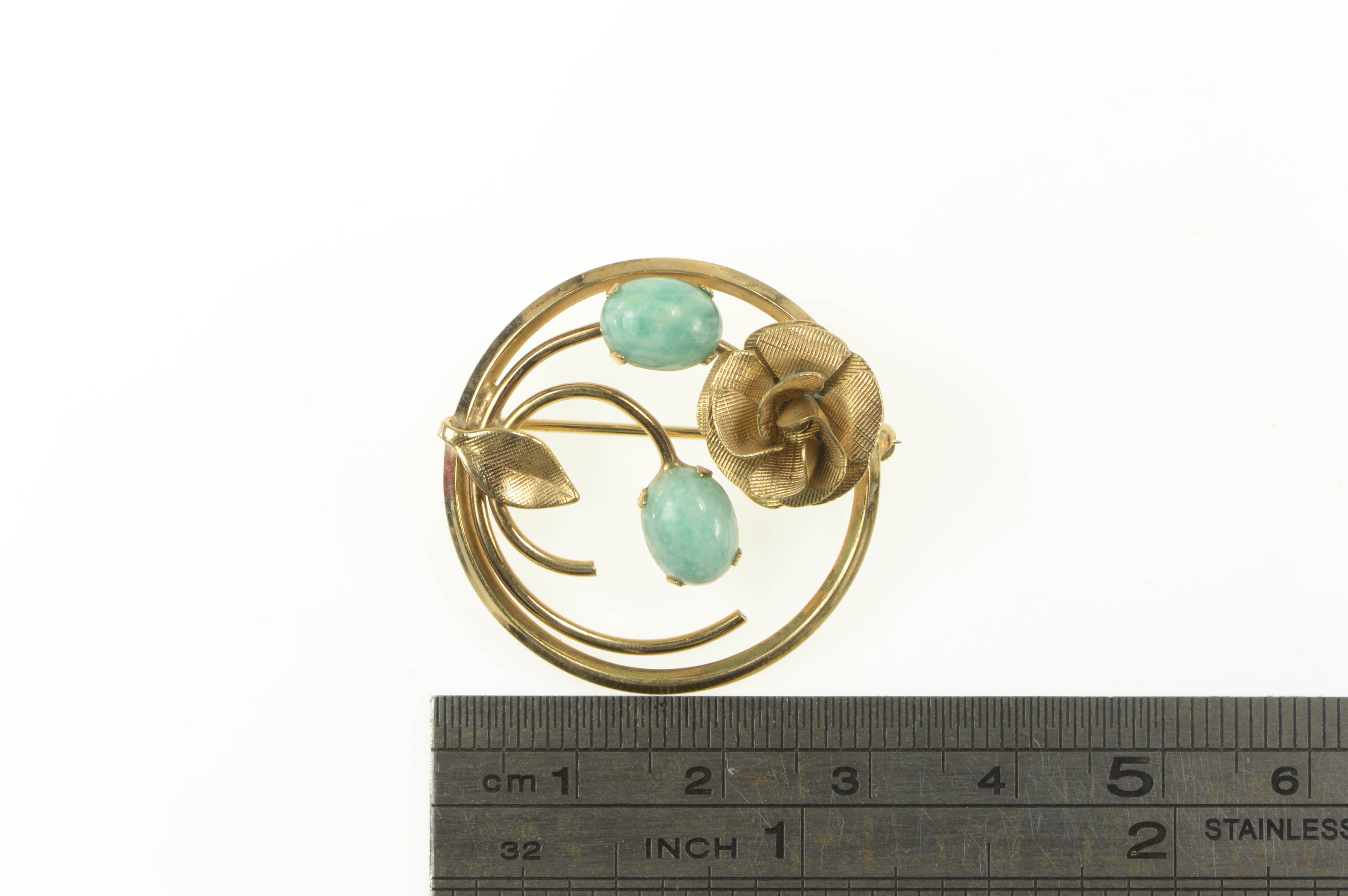 Gold Filled Round Retro Larimar Floral Swirl Circle Pin/Brooch ...