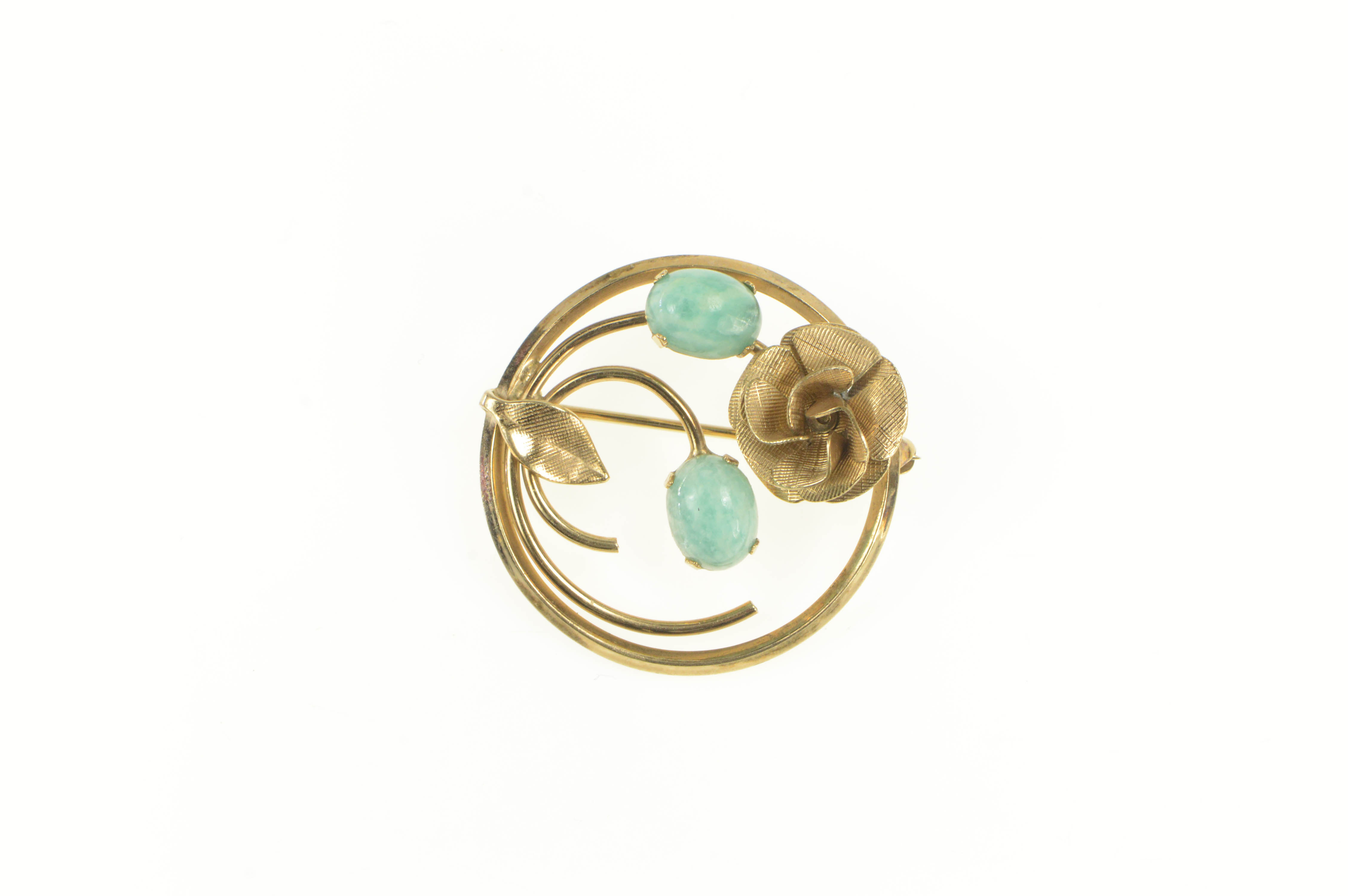 Gold Filled Round Retro Larimar Floral Swirl Circle Pin/Brooch ...