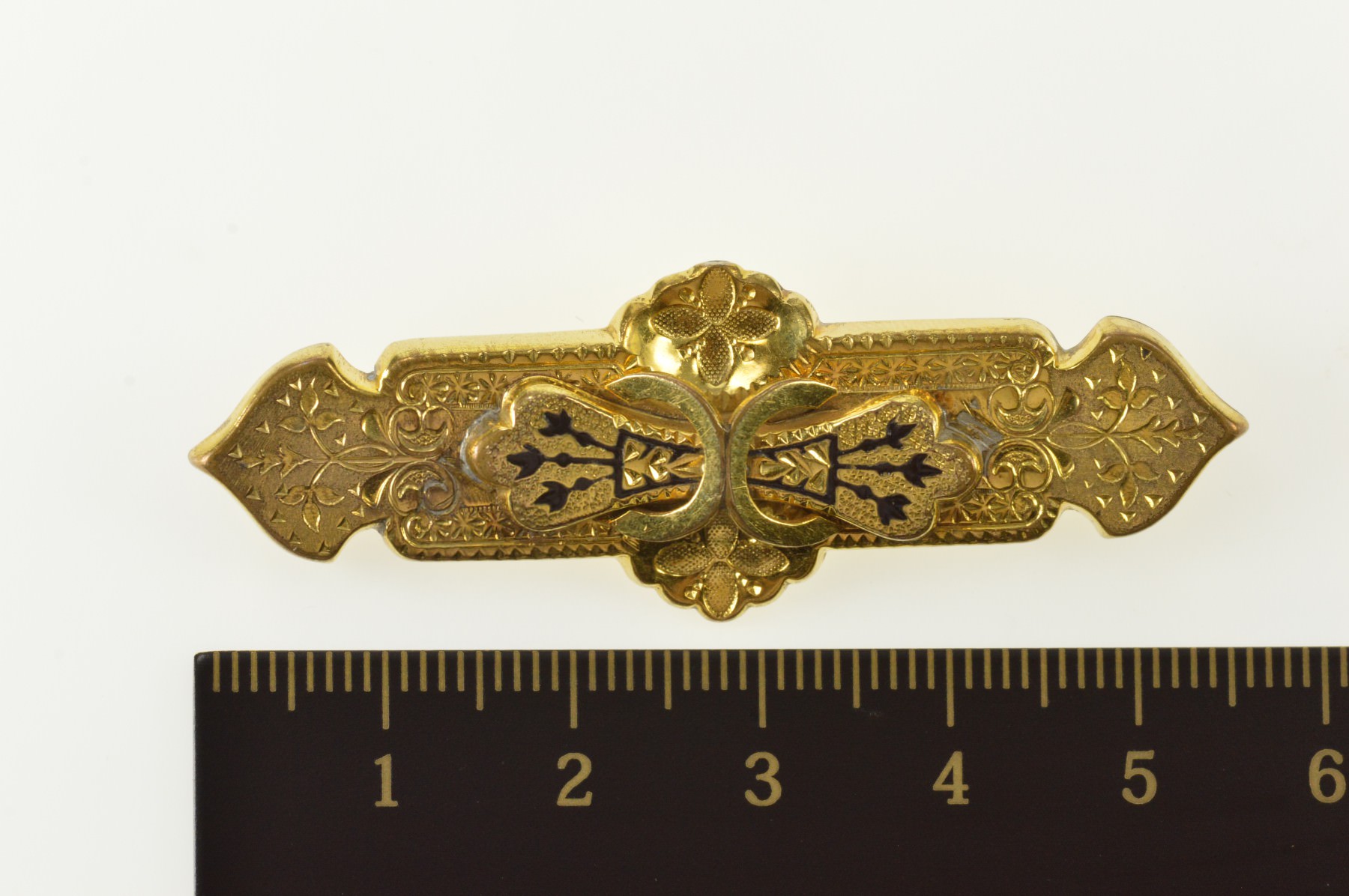 Gold Filled Victorian Ornate Black Enamel Etched Scroll Pin/Brooch ...