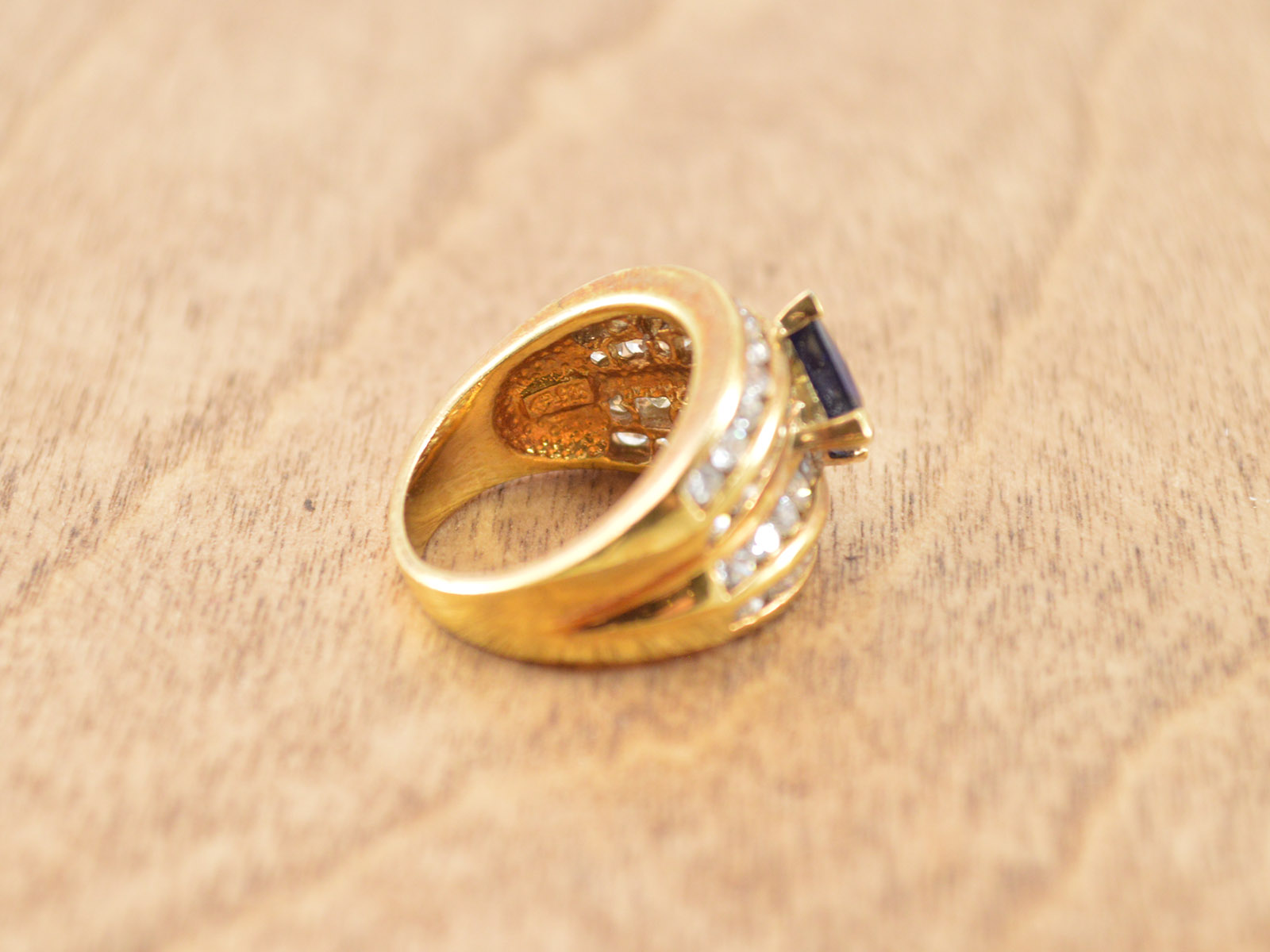 Gold Gilt Prong Set Blue Stone Band Ring Size 7.5 Sterling Silver 5g ...