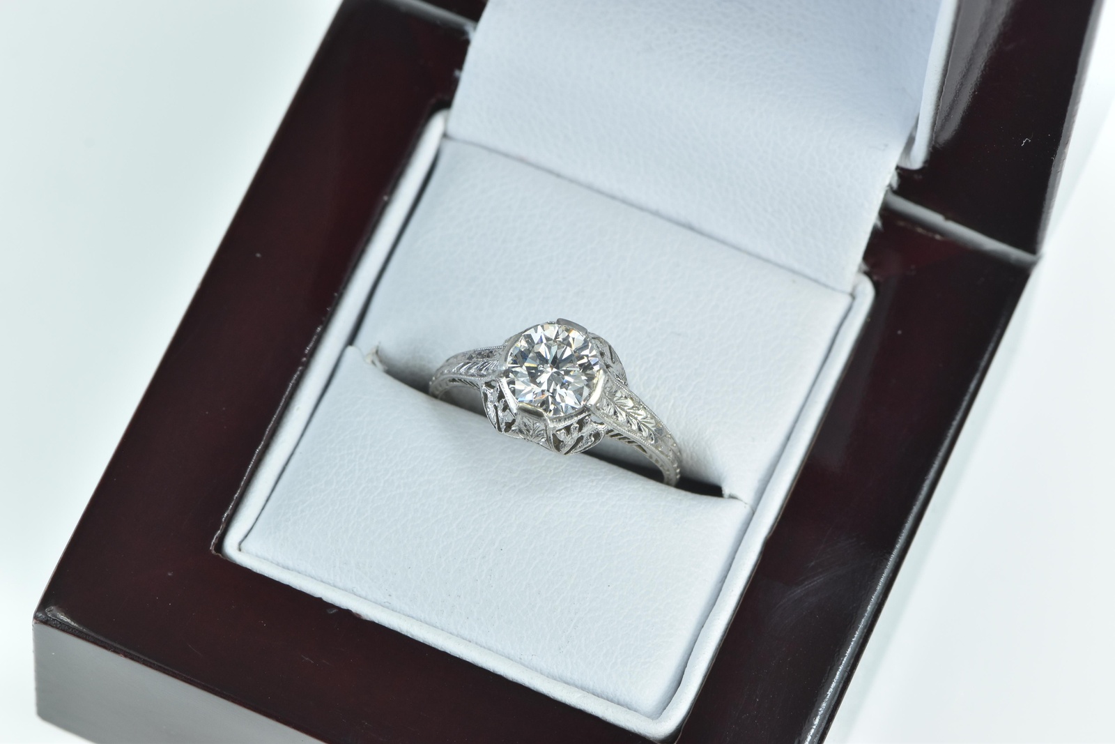 Platinum 1.01 Ct OEC Diamond Filigree Engagement Ring, Size 5.5 ...