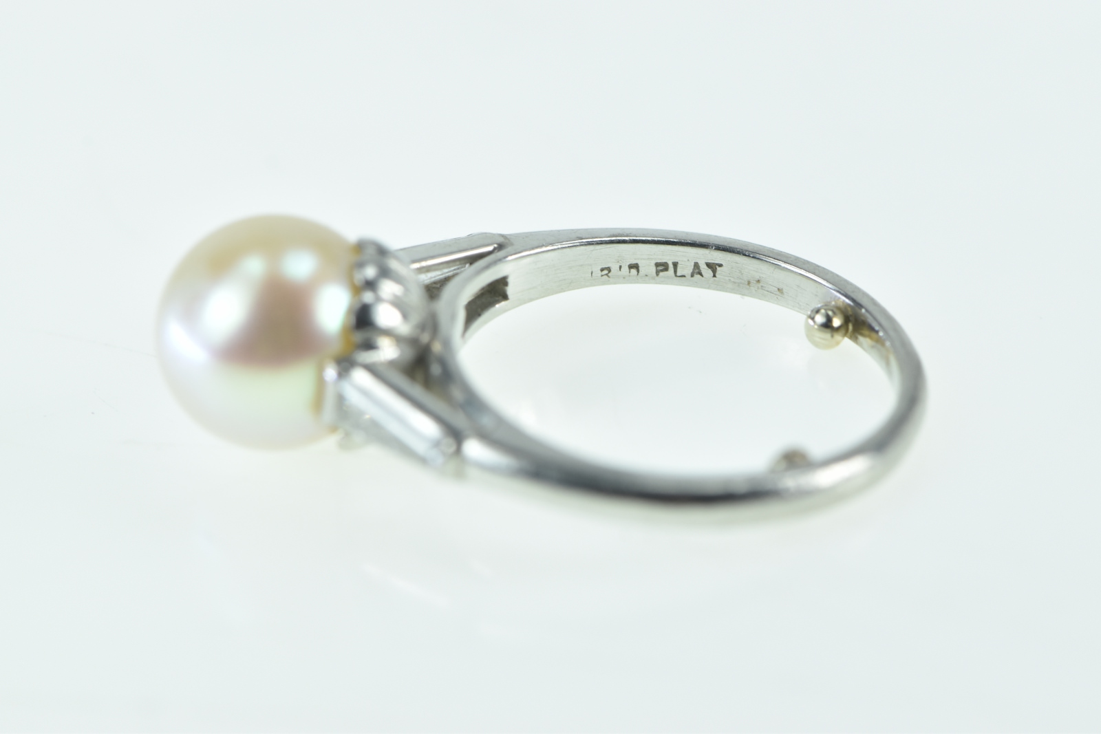 Platinum 8.45mm Pearl Diamond Classic Engagement Ring, Size 3.25 ...