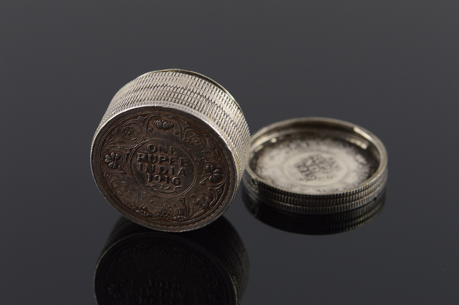 Silver 1916 Indian Rupee Hidden Secret Compartment Stacked Coins ...