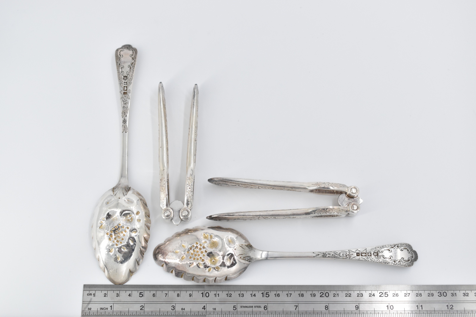 Silver Plated 1870's J Sherwood & Sons Nut Cracker & Spoon Set (4 pcs ...