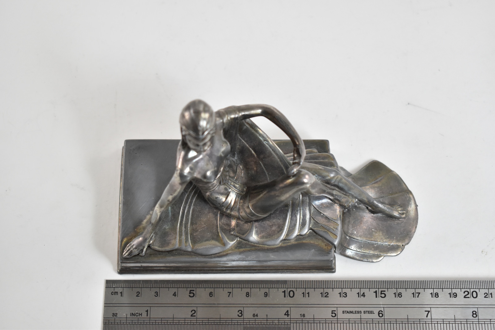 Silver Plated Art Deco Lounging Warrior Woman Statue 6.75" | Property Room