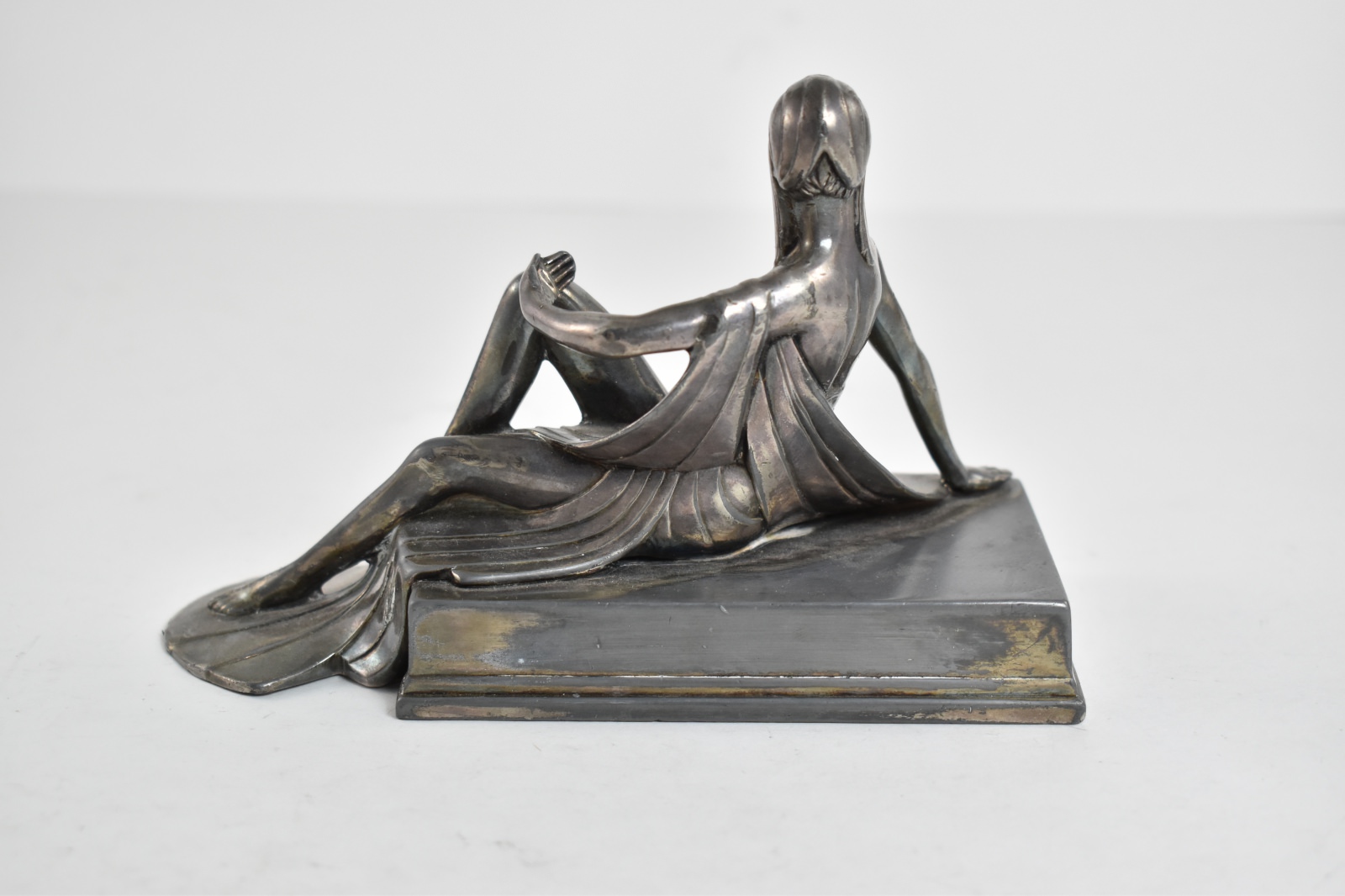 Silver Plated Art Deco Lounging Warrior Woman Statue 6.75" | Property Room