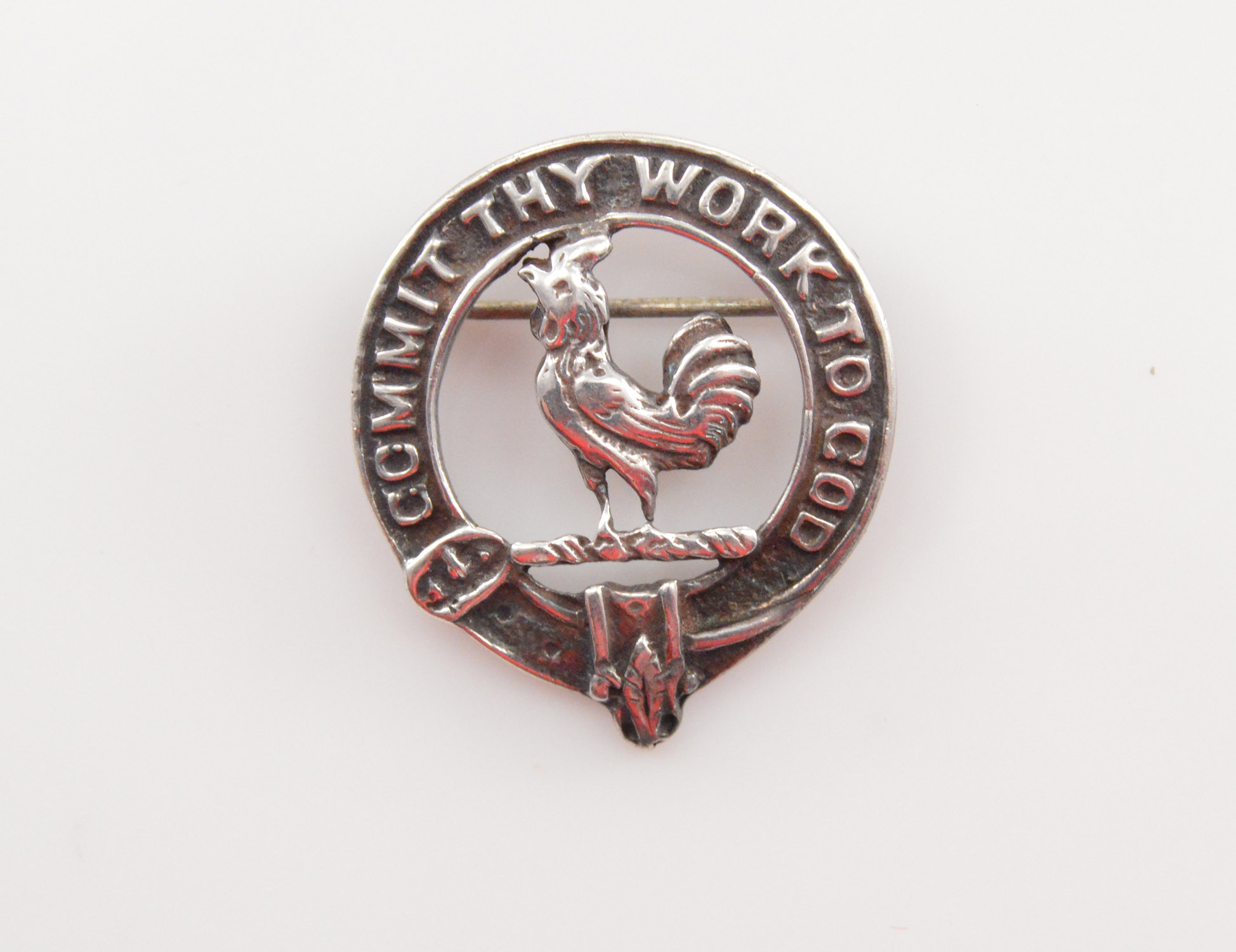 Solid Silver "Commit Thy Work to God" Round with Rooster-Clan Sinclair ...