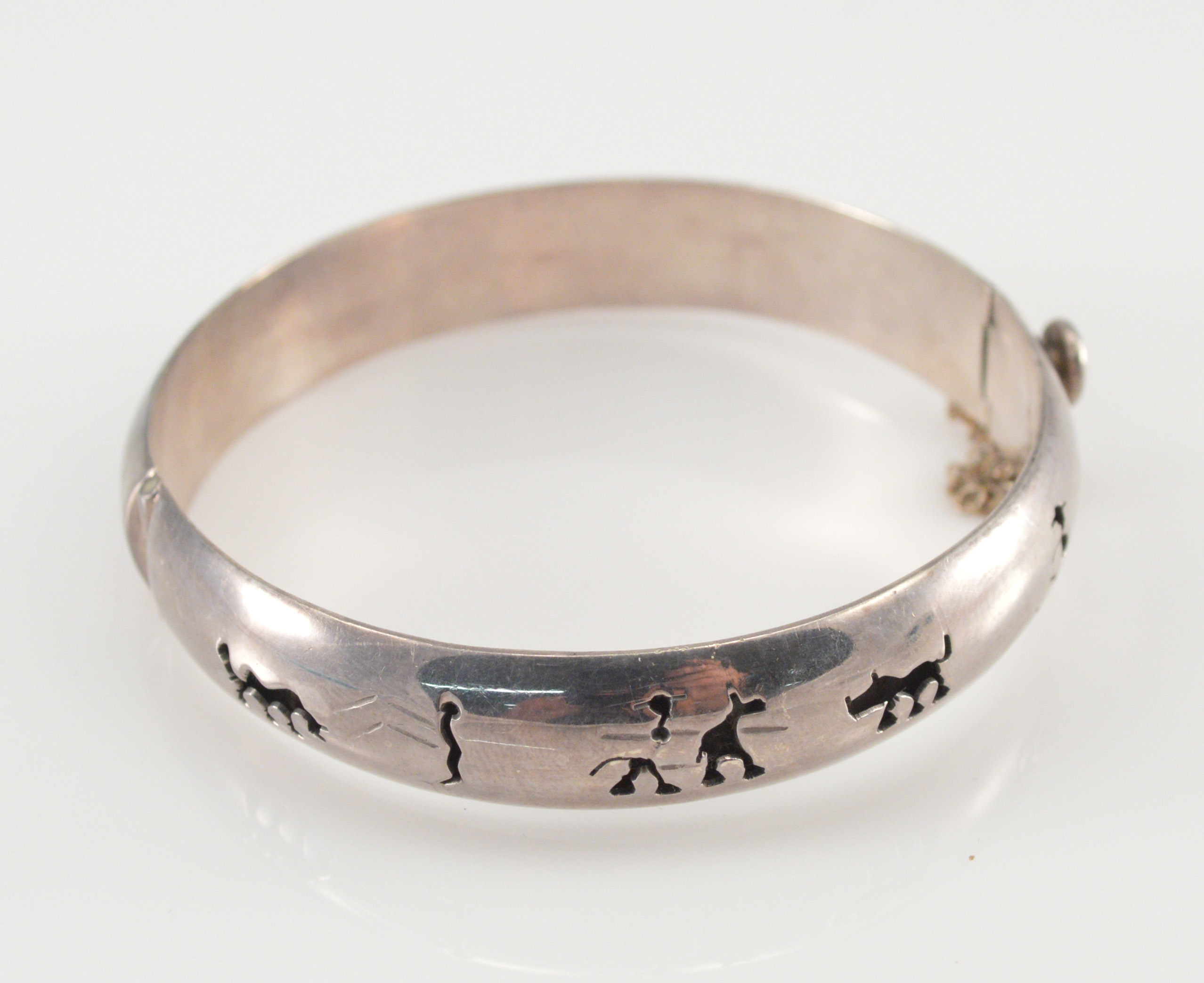Solid Silver Cutout Animal People Hinged Bangle 2.5'' Sterling Bracelet ...