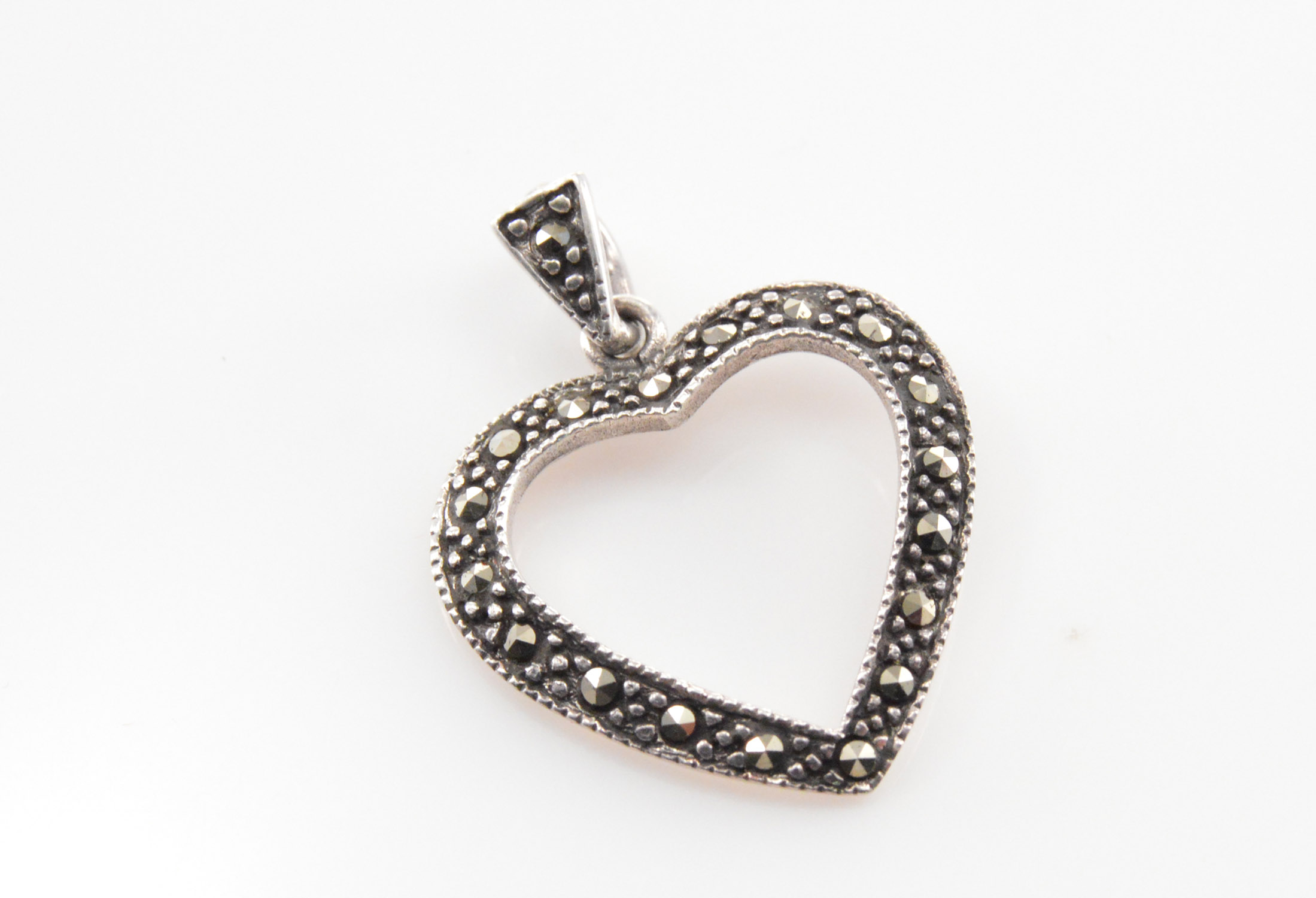 Solid Silver Cutout Open Center Heart with Marcasite Accents Sterling ...