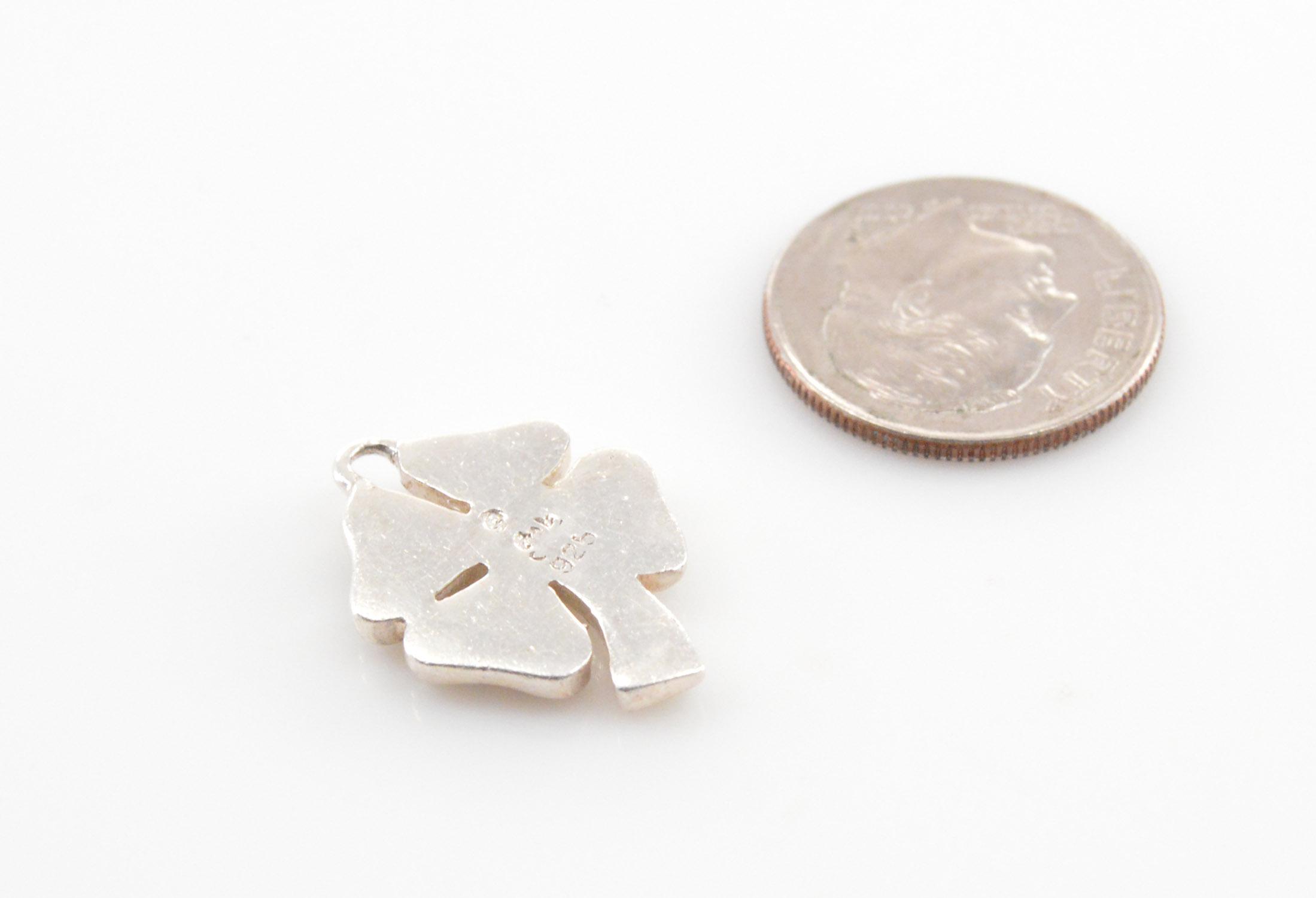 Solid Silver Four Leaf Clover with Green Stones Sterling Charm/Pendant ...