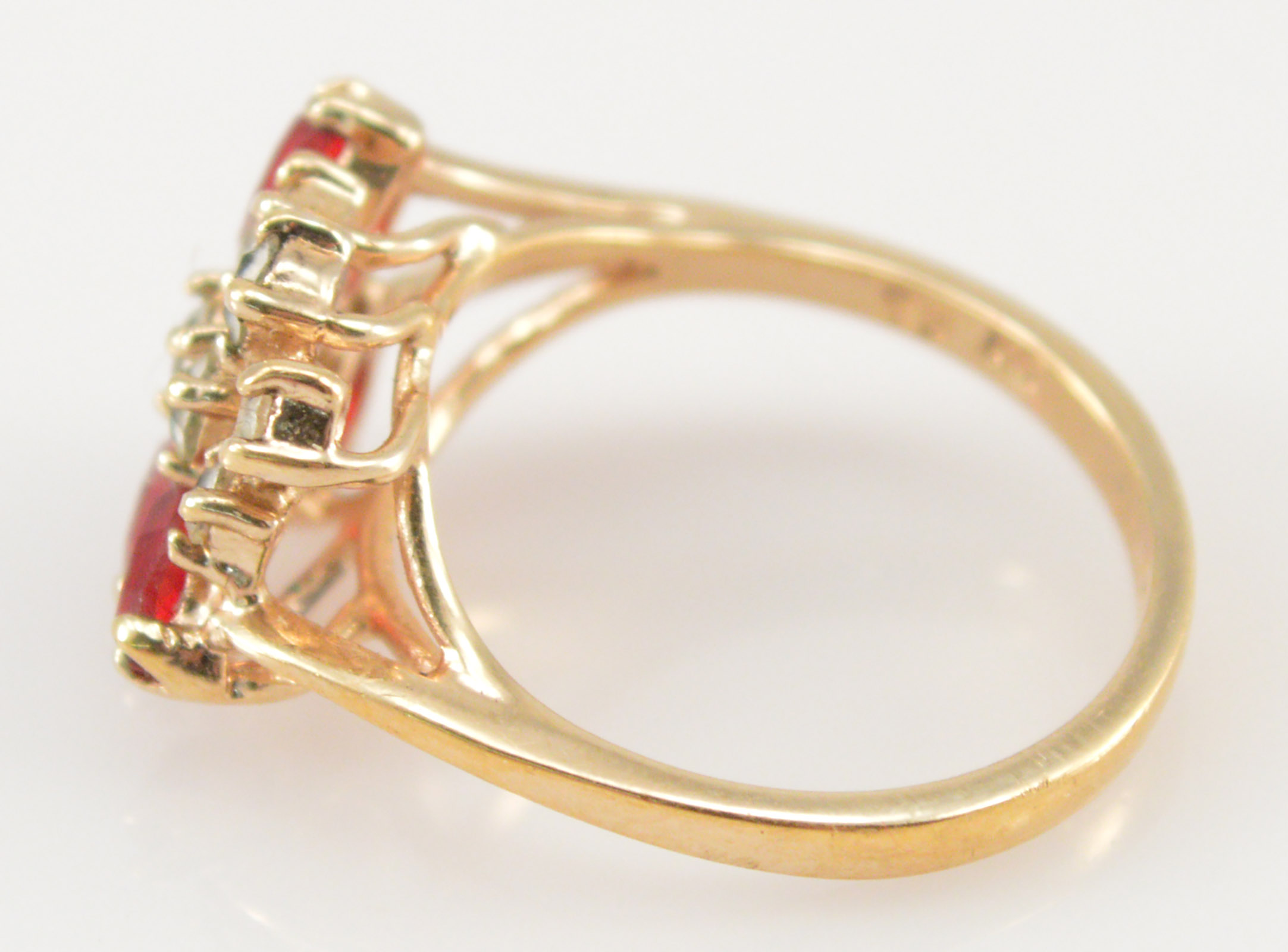 Solid Silver Gold Gilt Garnet/Clear Colored Cluster-Prong Set Sterling ...