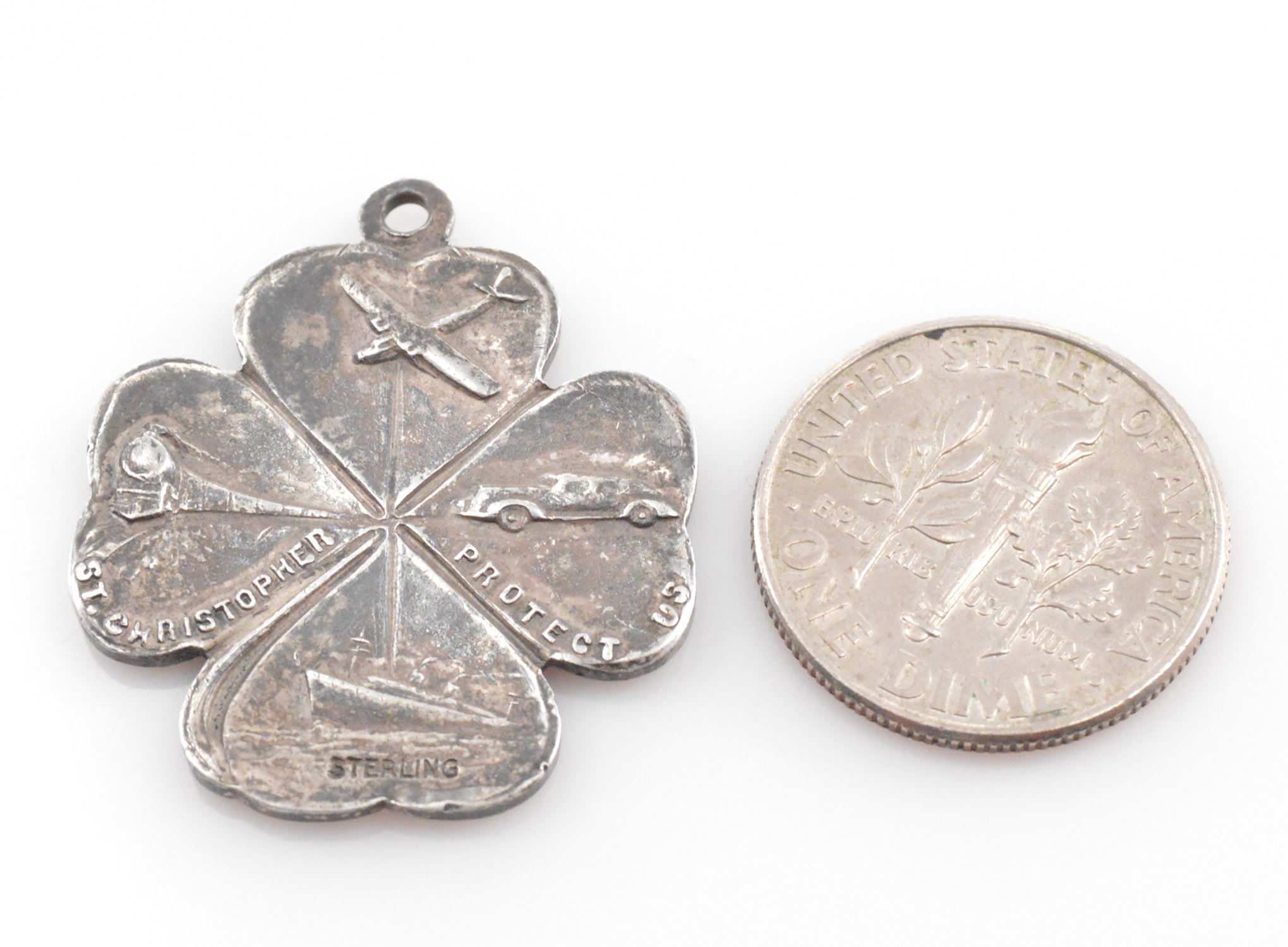 Solid Silver St. Christopher Clover Shaped Medal Medallion Sterling ...