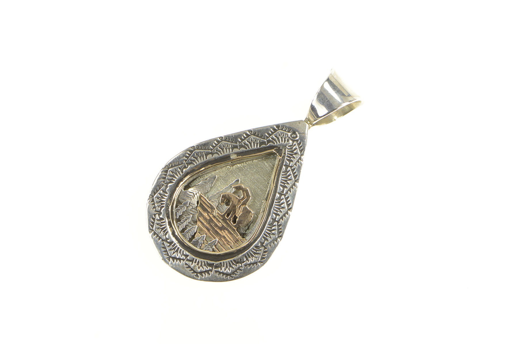 Sterling Silver 14K Gold Ray Tafoya Navajo Horse Shadow Box Pendant ...