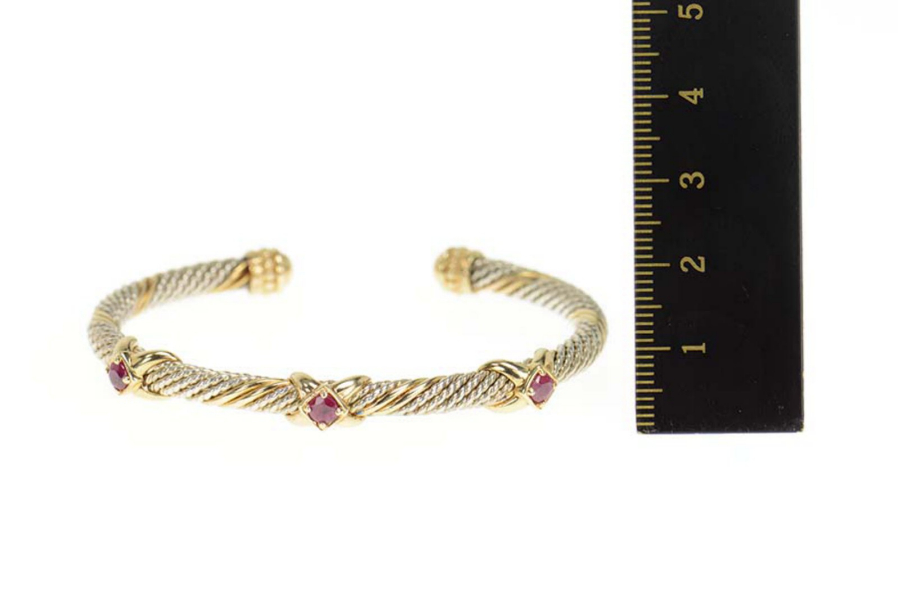 Sterling Silver 14K Two Tone Ruby X Twist Designer Cuff Bracelet 6.75 ...