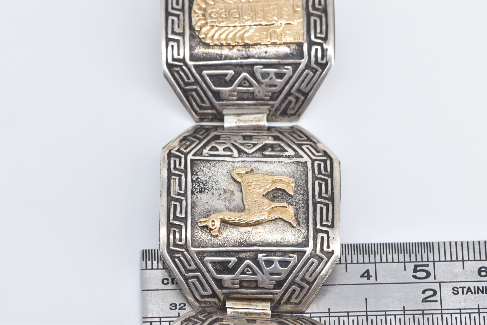 Sterling Silver 18k Gold Peruvian Ornate Vintage Tribal Bracelet 7.5 ...