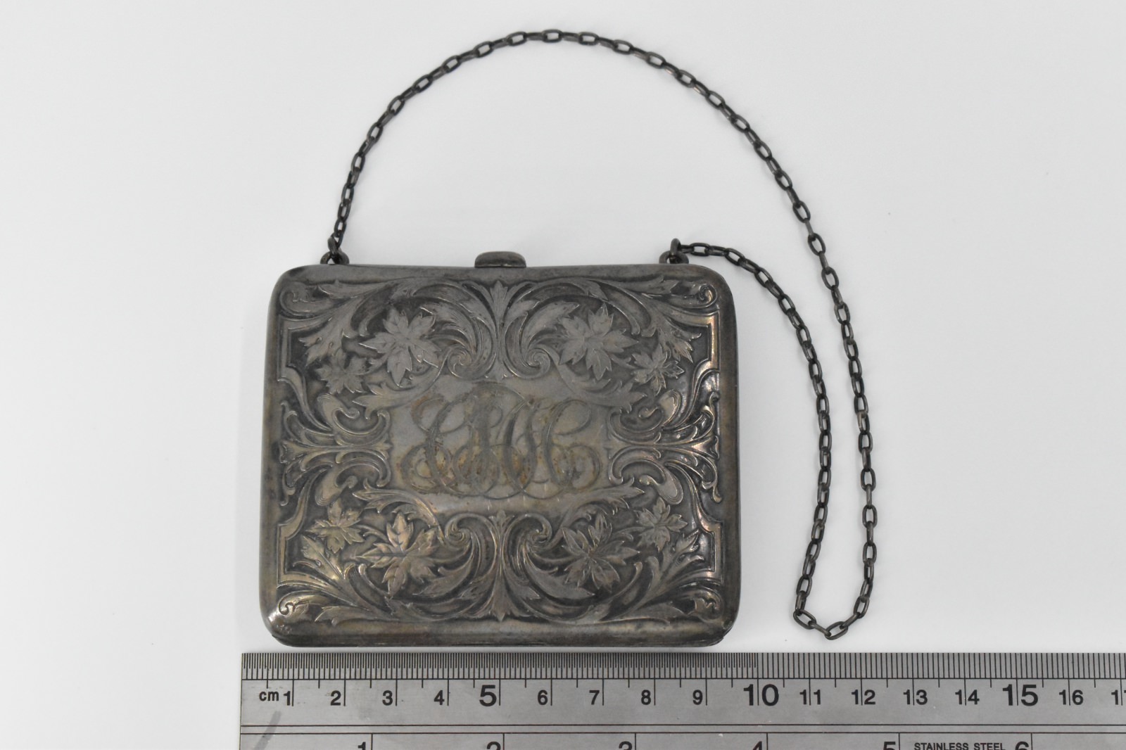 Sterling Silver 1908 Engraved Floral Scroll Ornate Silk Coin Purse ...