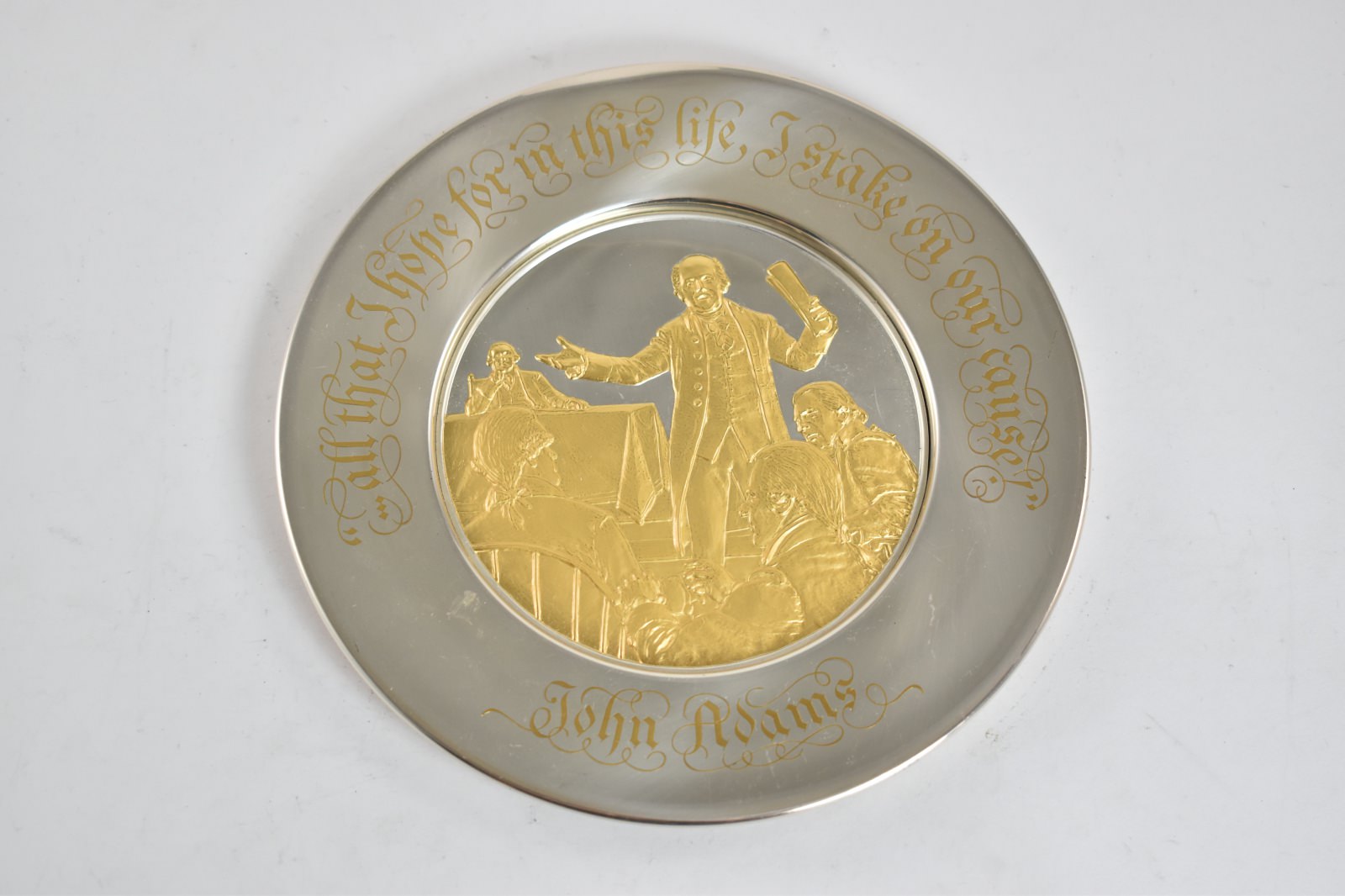 Sterling Silver 1974 Bicentennial Plate John Adams 24k Gold Plated ...