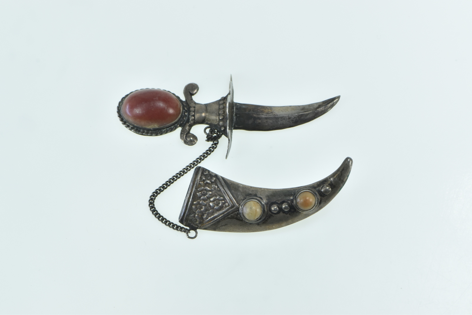Sterling Silver Agate Articulated Turkish Dagger Chain Pin/Brooch ...