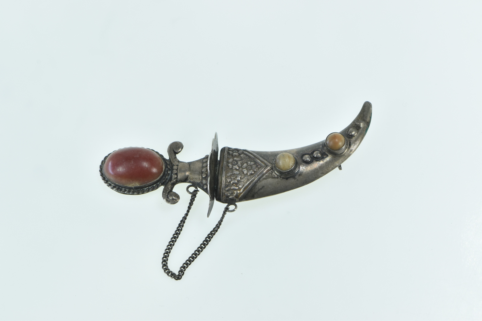 Sterling Silver Agate Articulated Turkish Dagger Chain Pin/Brooch ...