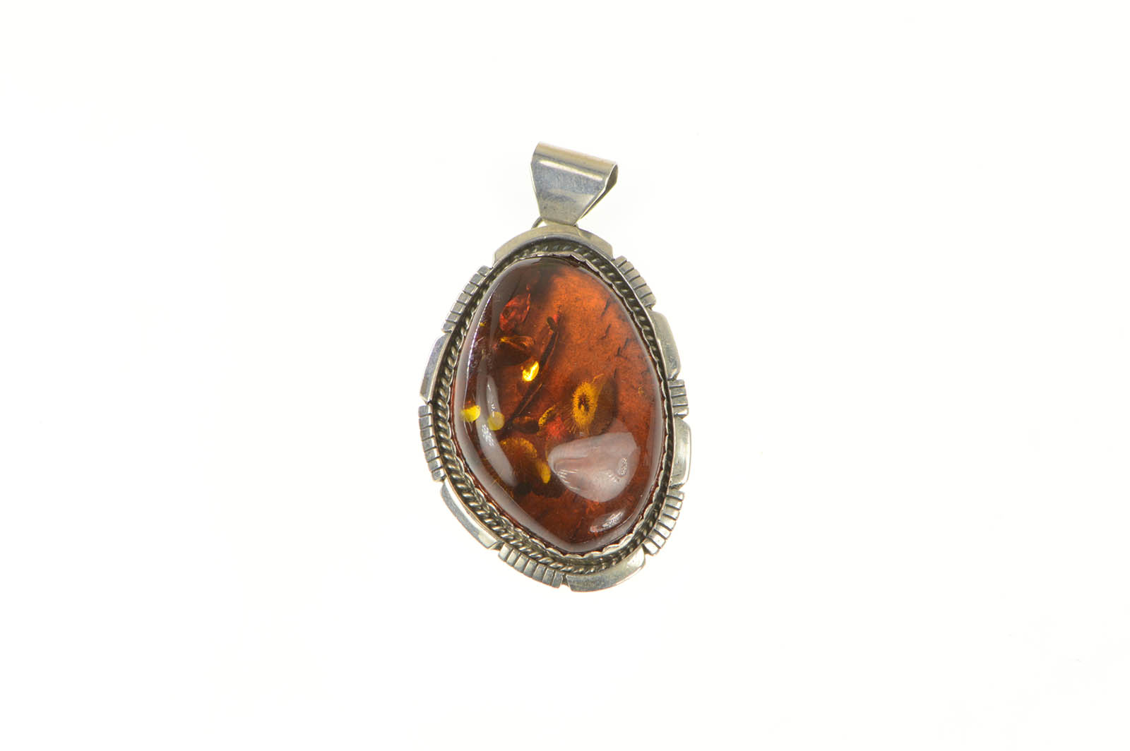 Sterling Silver Amber Roy Buck Native American Navajo Pendant ...