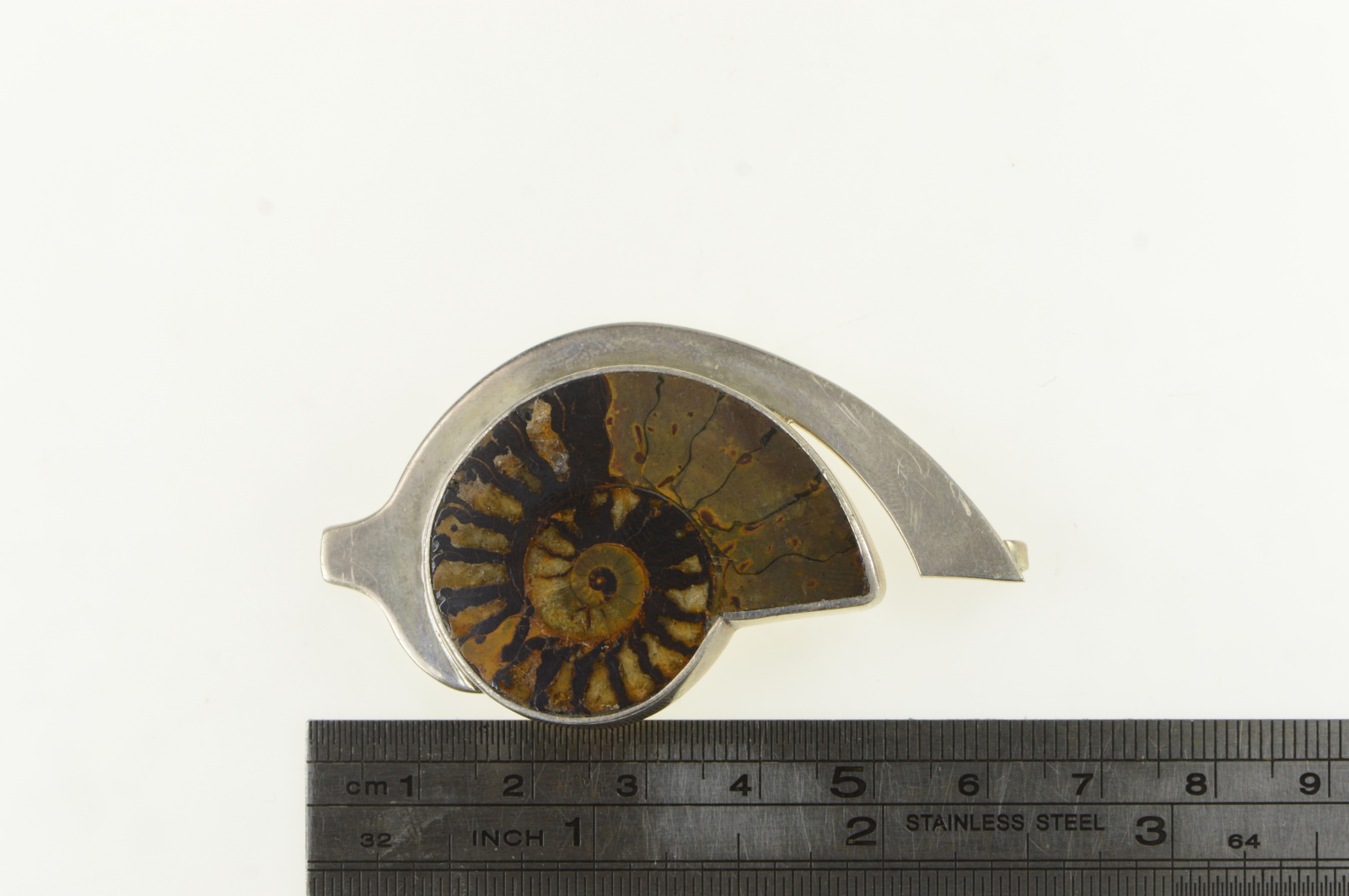 Sterling Silver Ammolite Fossil Ornate Medallion Shell Pendant ...