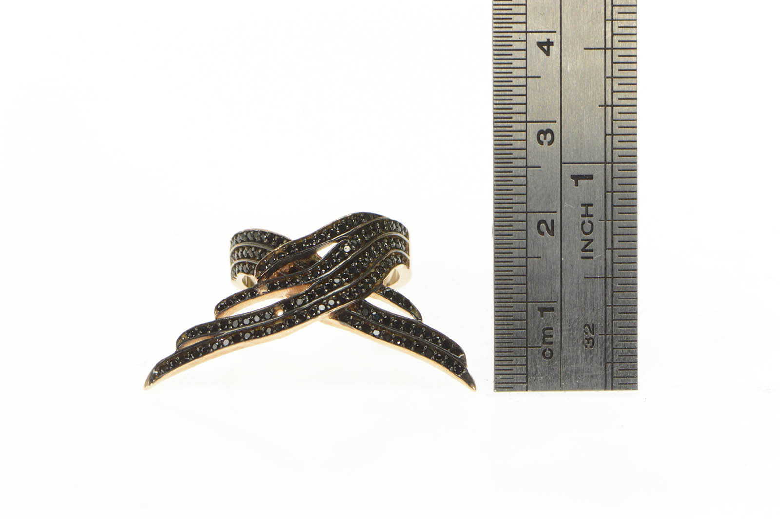 Sterling Silver Angel Wings Pave Sim. Black Diamond Rose Ring, Size 7. ...