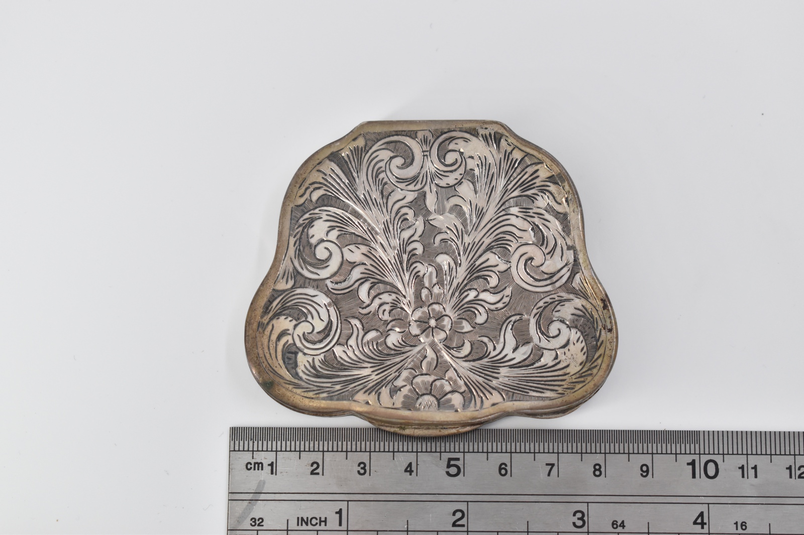 Sterling Silver Antique Italian Scroll Engraved Mirror Compact Powder ...