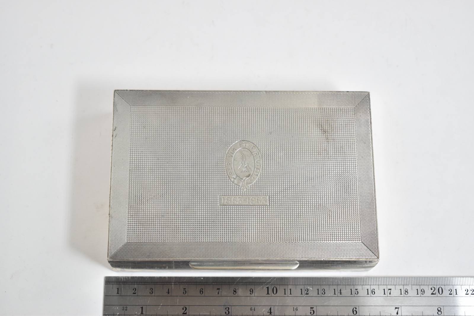 Sterling Silver Centennial Yule Family Crest Wood Lined Box | Property Room