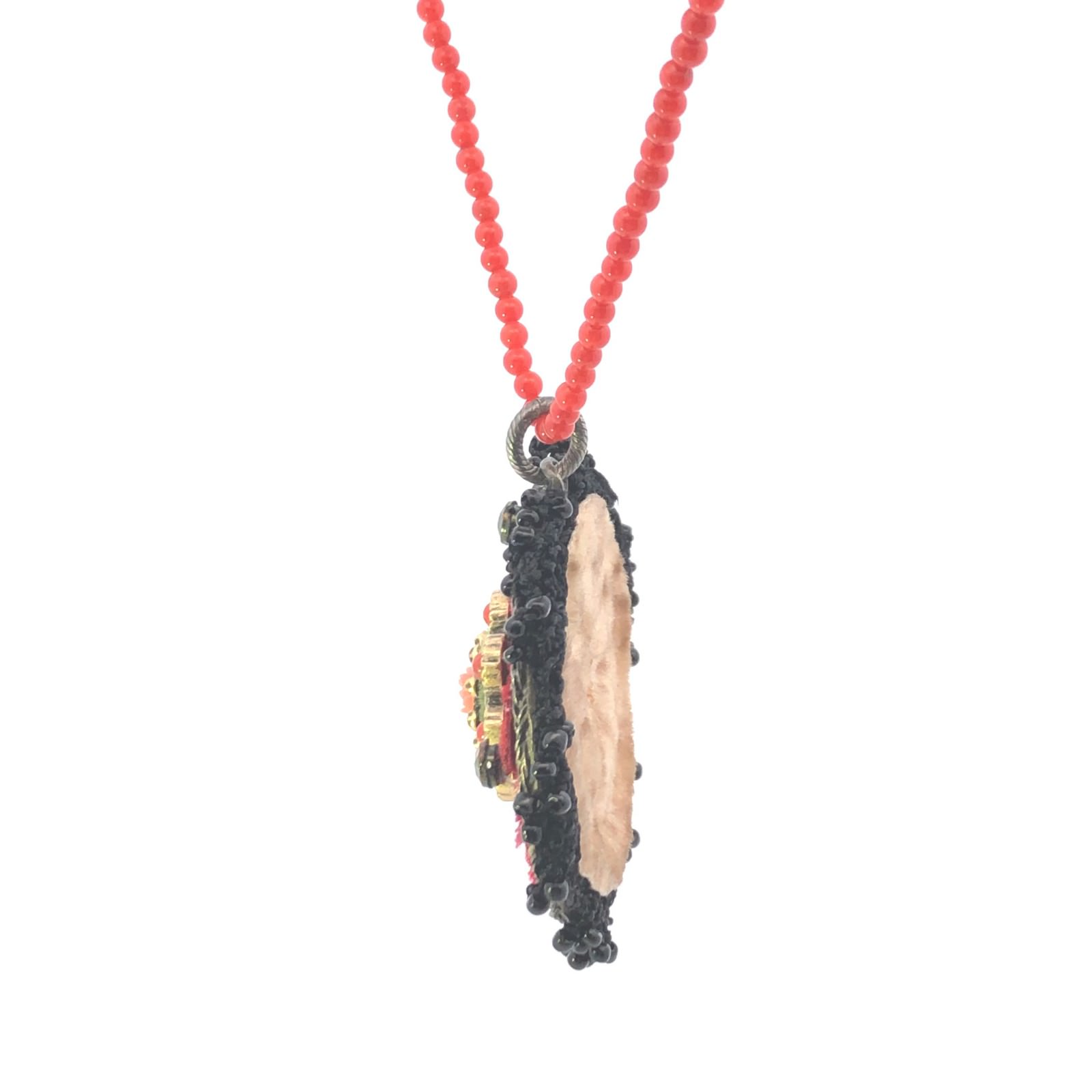 Sterling Silver Coral Rose Embroidered Floral Medallion Pendant 19.5 ...
