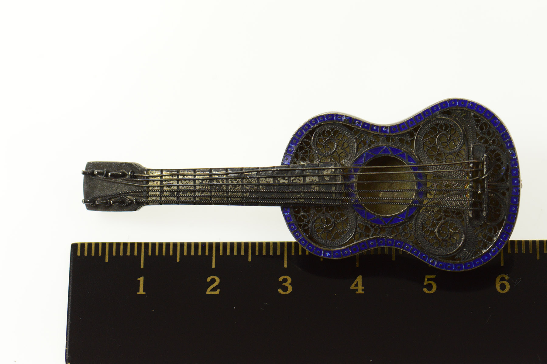 Sterling Silver Elaborate Victorian Filigree Guitar Enamel Pin/Brooch ...