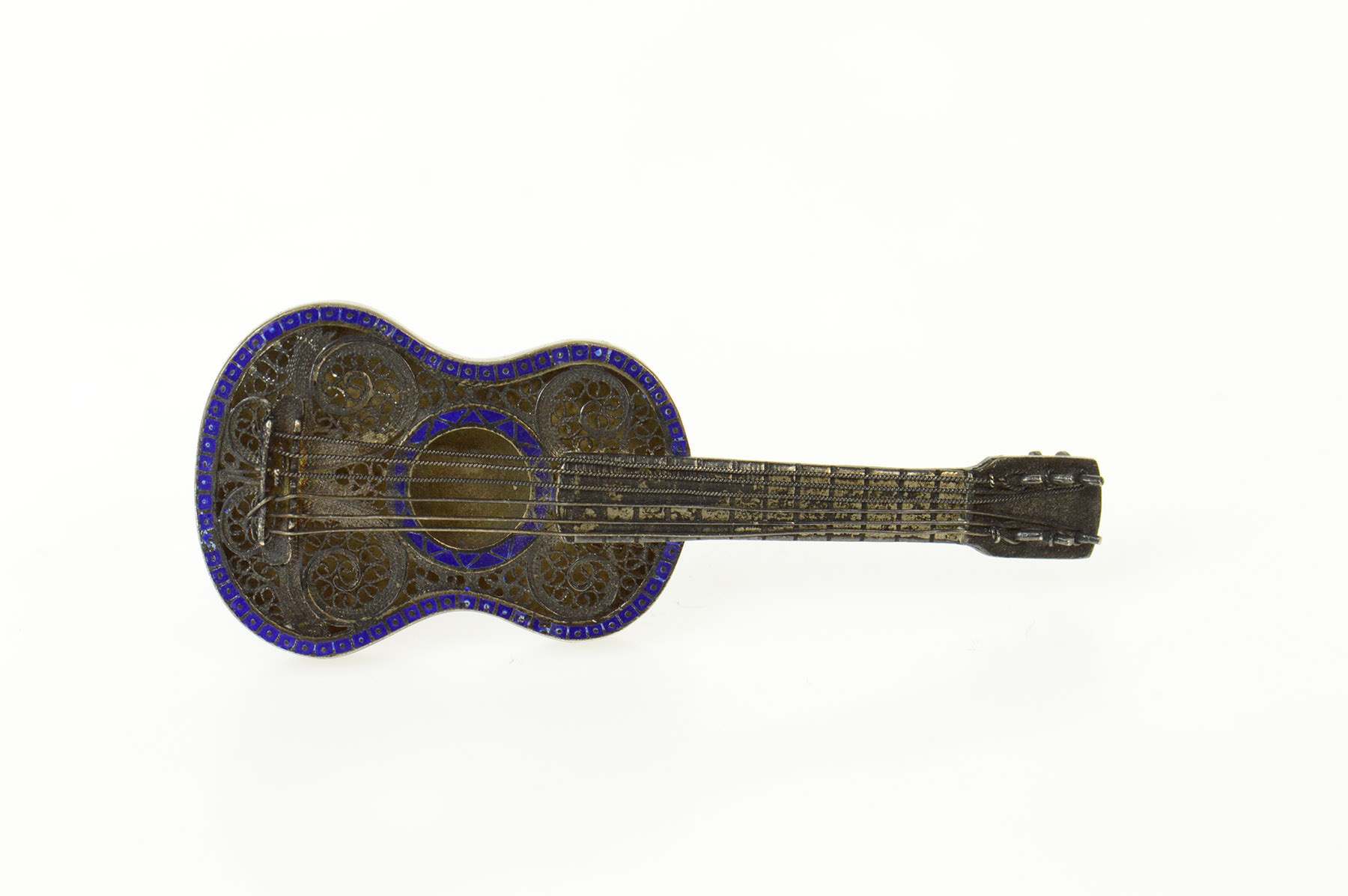 Sterling Silver Elaborate Victorian Filigree Guitar Enamel Pin/Brooch ...