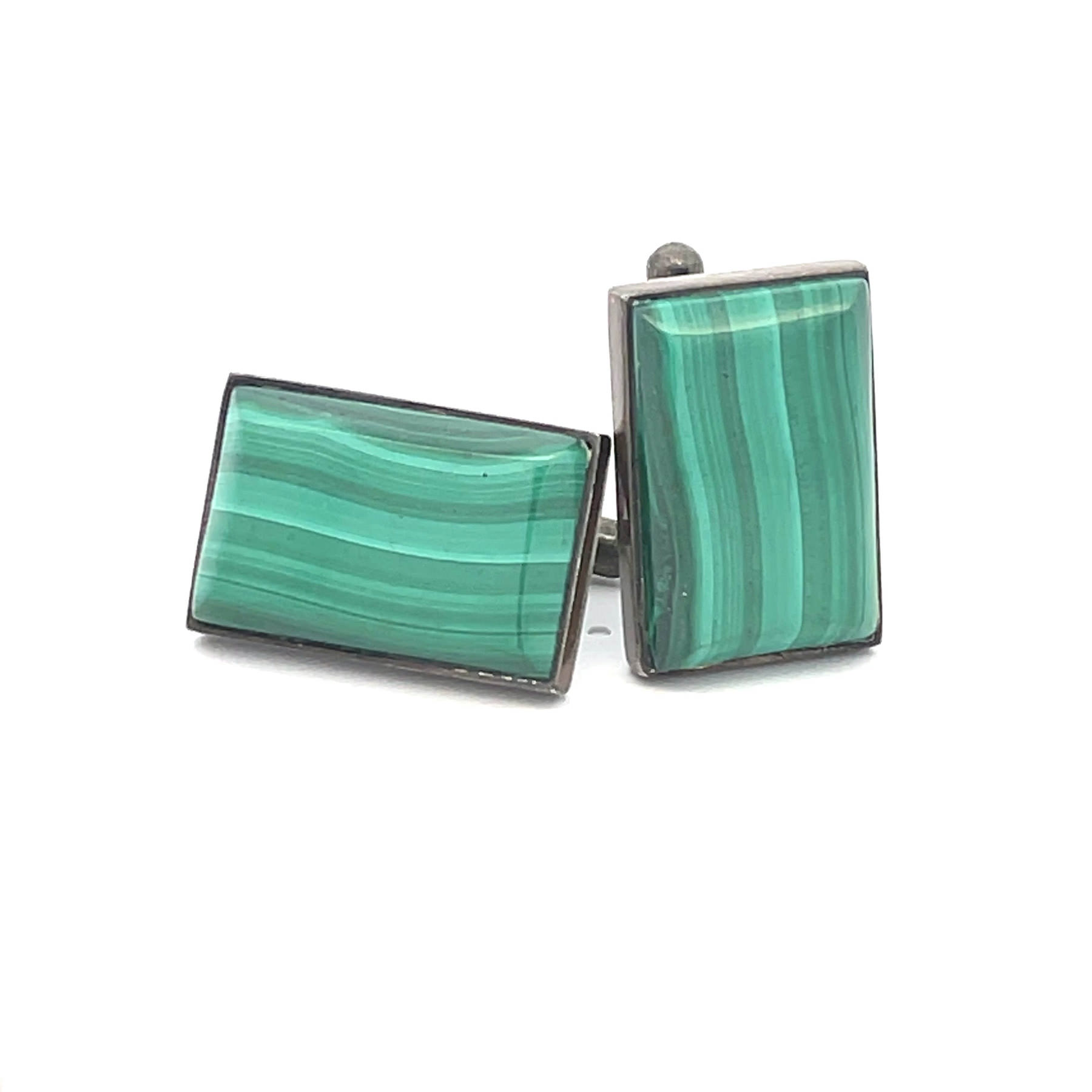 Sterling Silver Emerald Cut Malachite Vintage Southwestern Cuff Links ...
