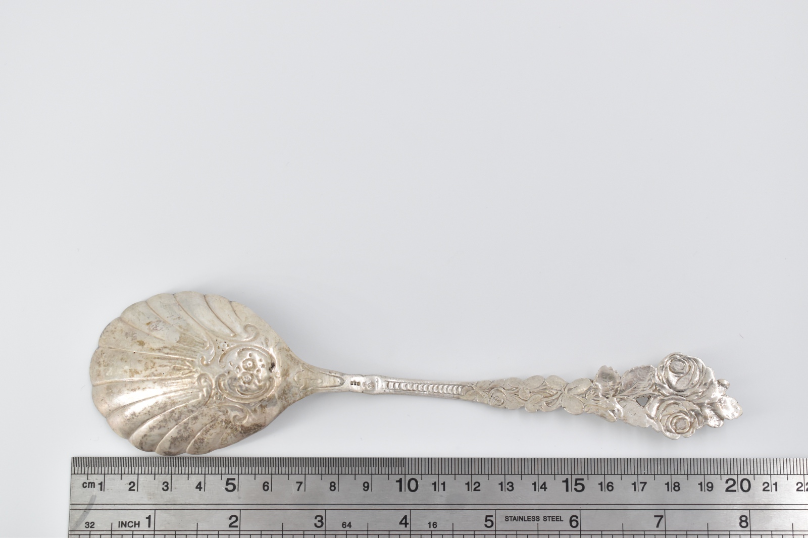 Sterling Silver German Rose Flower Scalloped Serving Spoon | Property Room