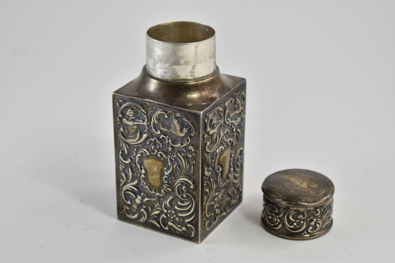 Sterling Silver Goldsmiths Co. Repousse Cupid Antique Tea Caddy ...