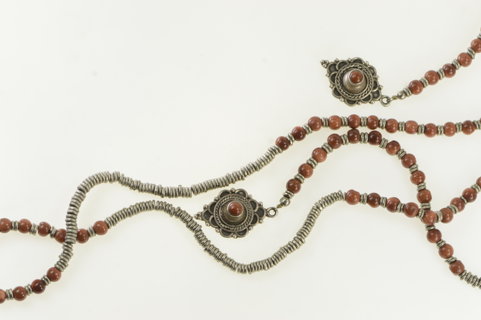 Sterling Silver Goldstone Beaded Ornate Wrap Tie Necklace 42 ...