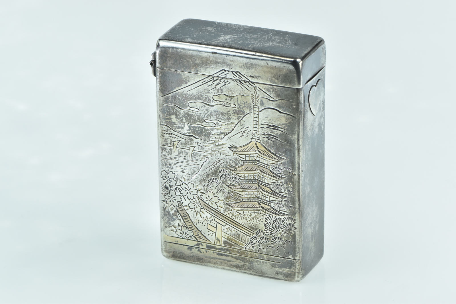 Sterling Silver Japanese Mount Fuji Scene Cigarette Match Case ...