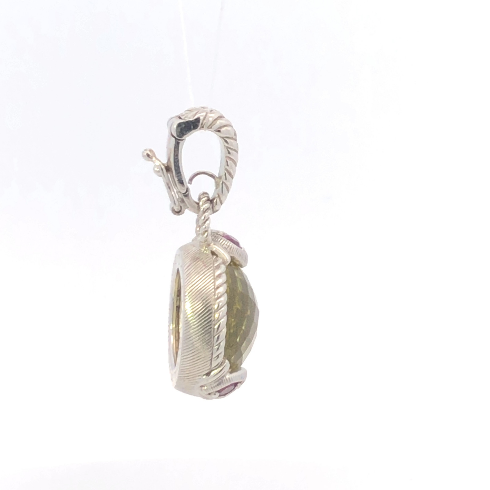 Sterling Silver Judith Ripka Green Quartz Syn. Ruby Rope Trim Pendant ...