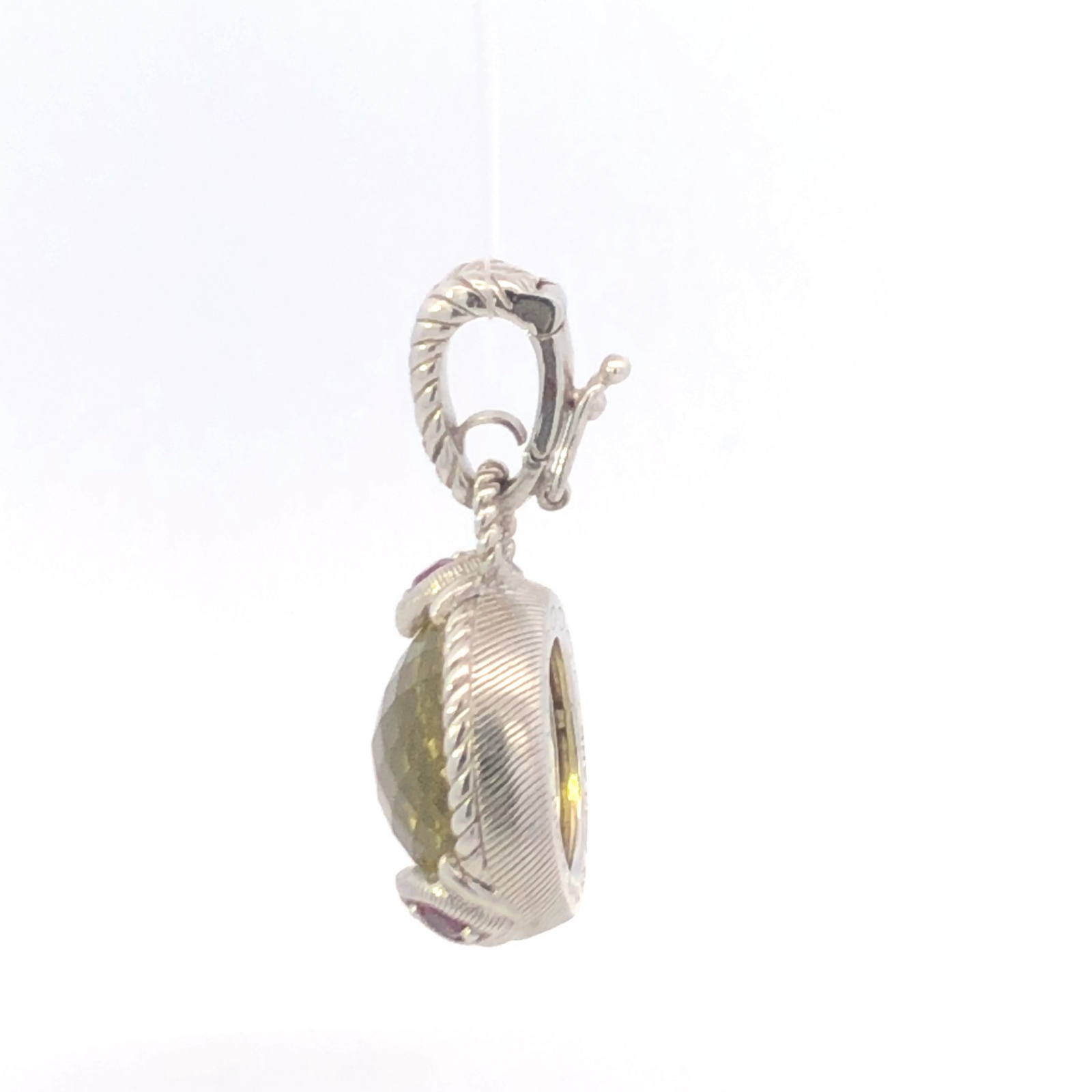 Sterling Silver Judith Ripka Green Quartz Syn. Ruby Rope Trim Pendant ...