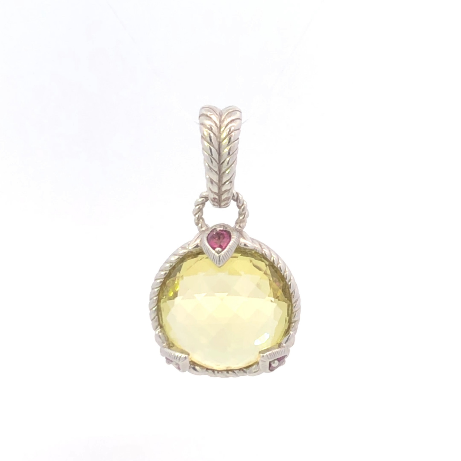 Sterling Silver Judith Ripka Green Quartz Syn. Ruby Rope Trim Pendant ...