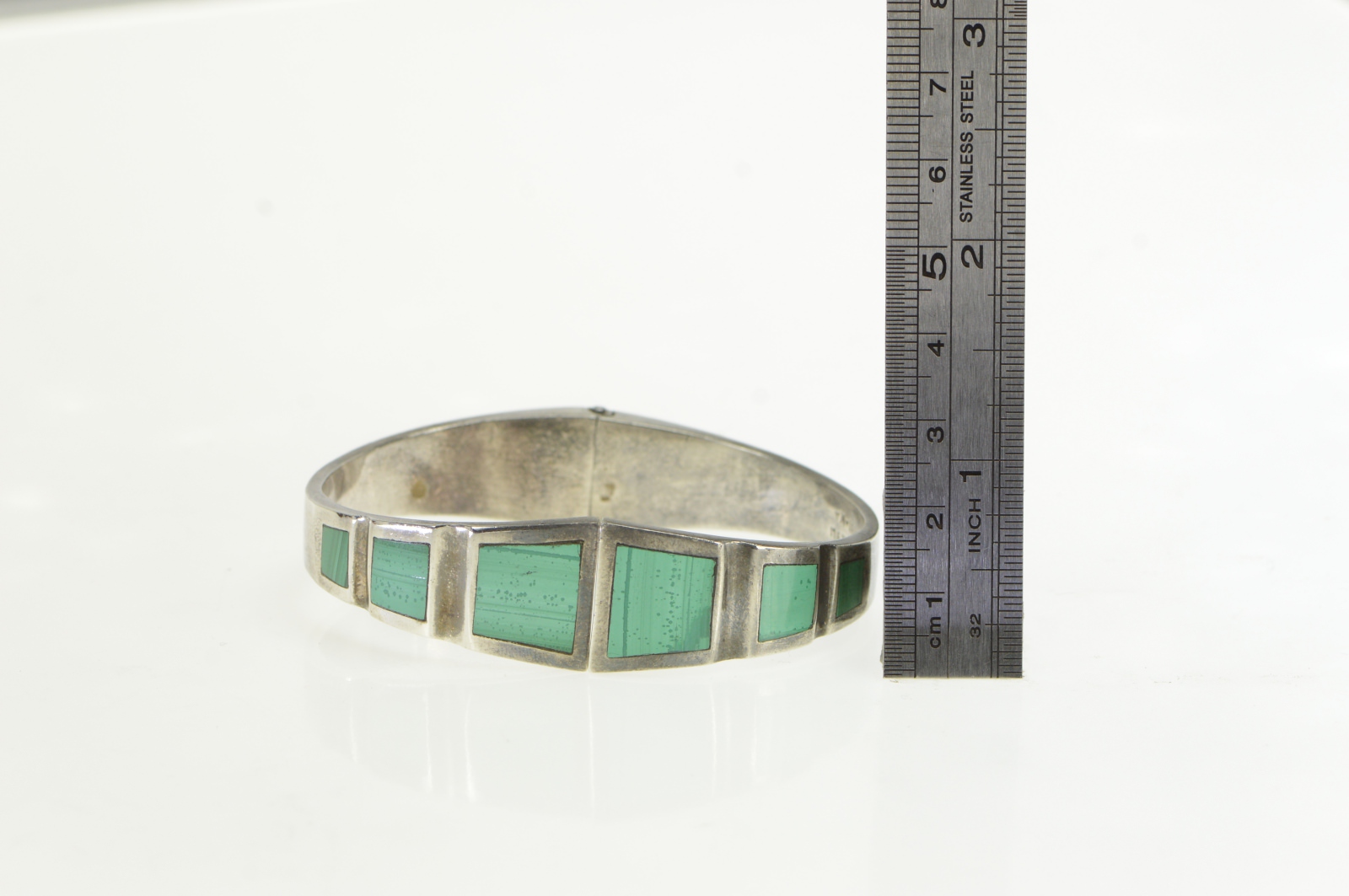 Sterling Silver Malachite Inlay Ornate Oval Bangle Bracelet 7.25 ...